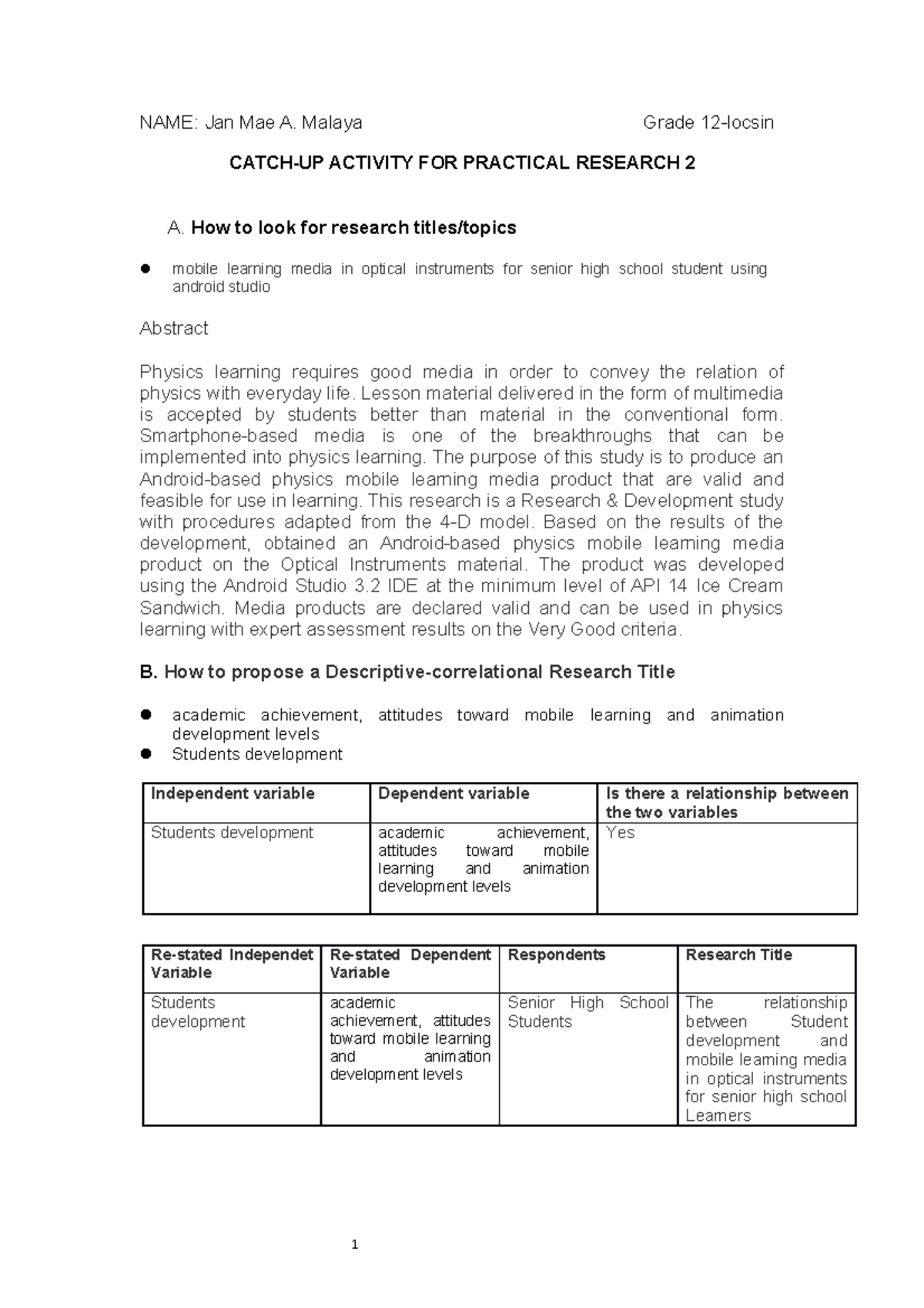 Practical- Research-2 Malaya - NAME: Jan Mae A. Malaya Grade 12-locsin ...