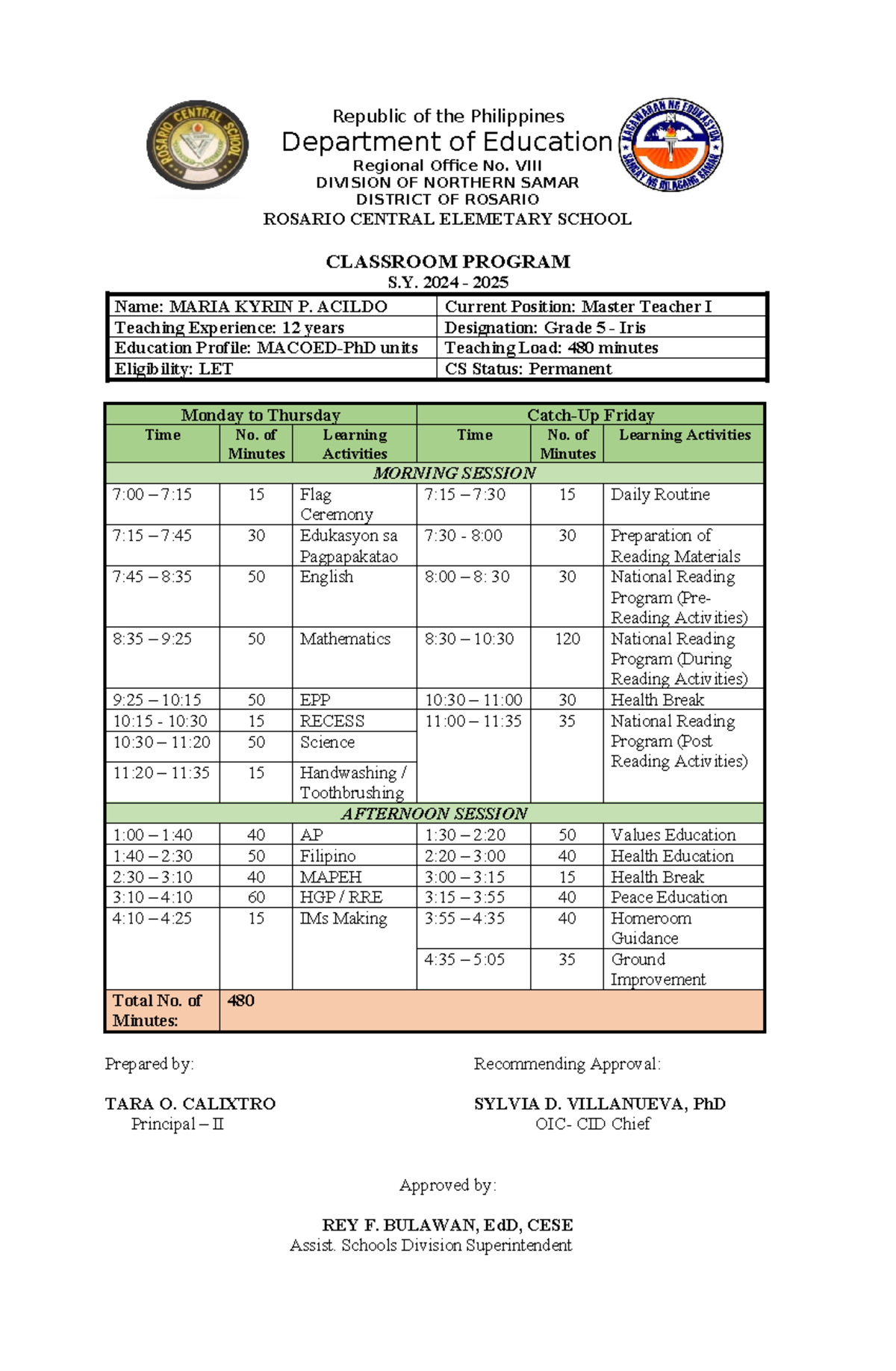 Class Program Kyrin CUFL - Republic of the Philippines Department of ...