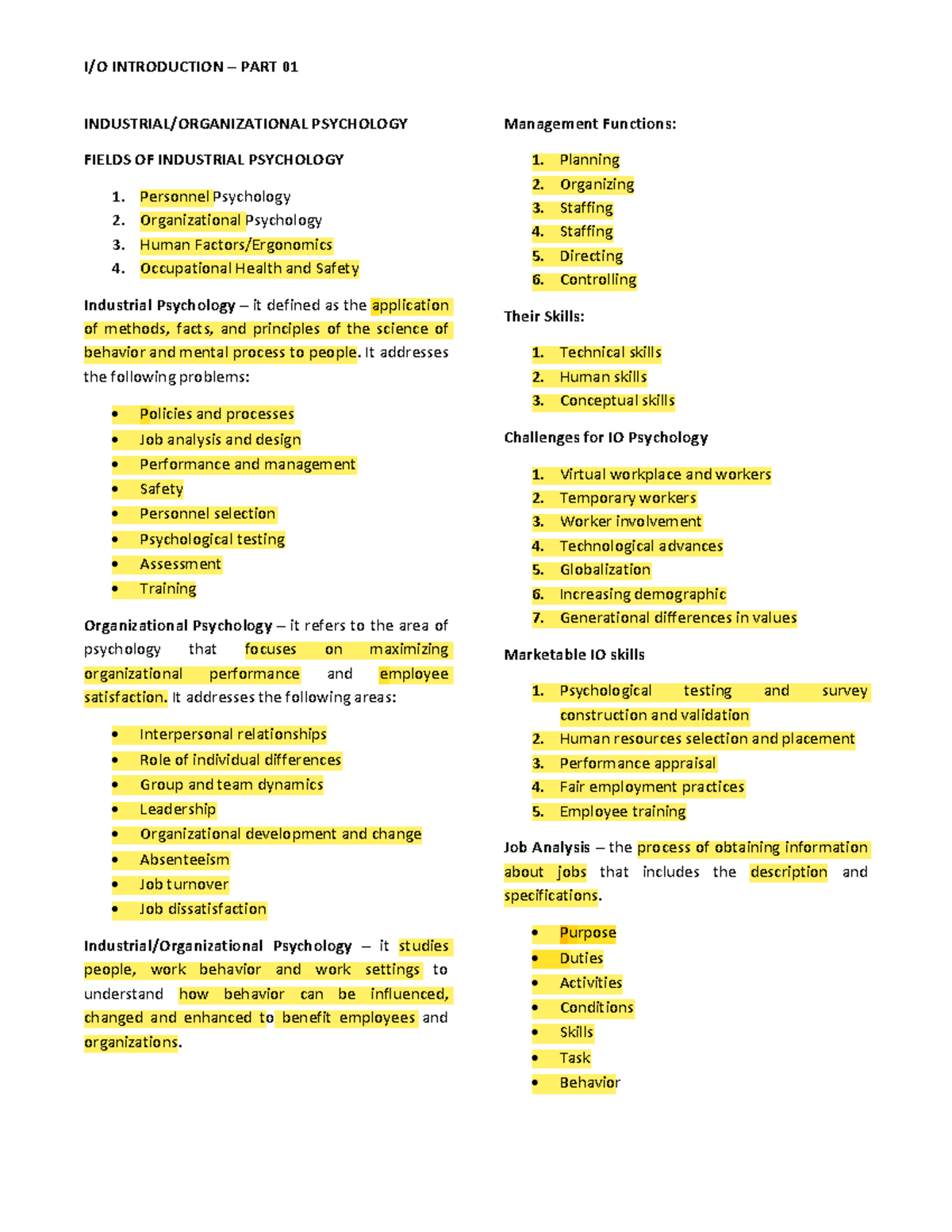 I-O Introduction – PART 01 - INDUSTRIAL/ORGANIZATIONAL PSYCHOLOGY ...
