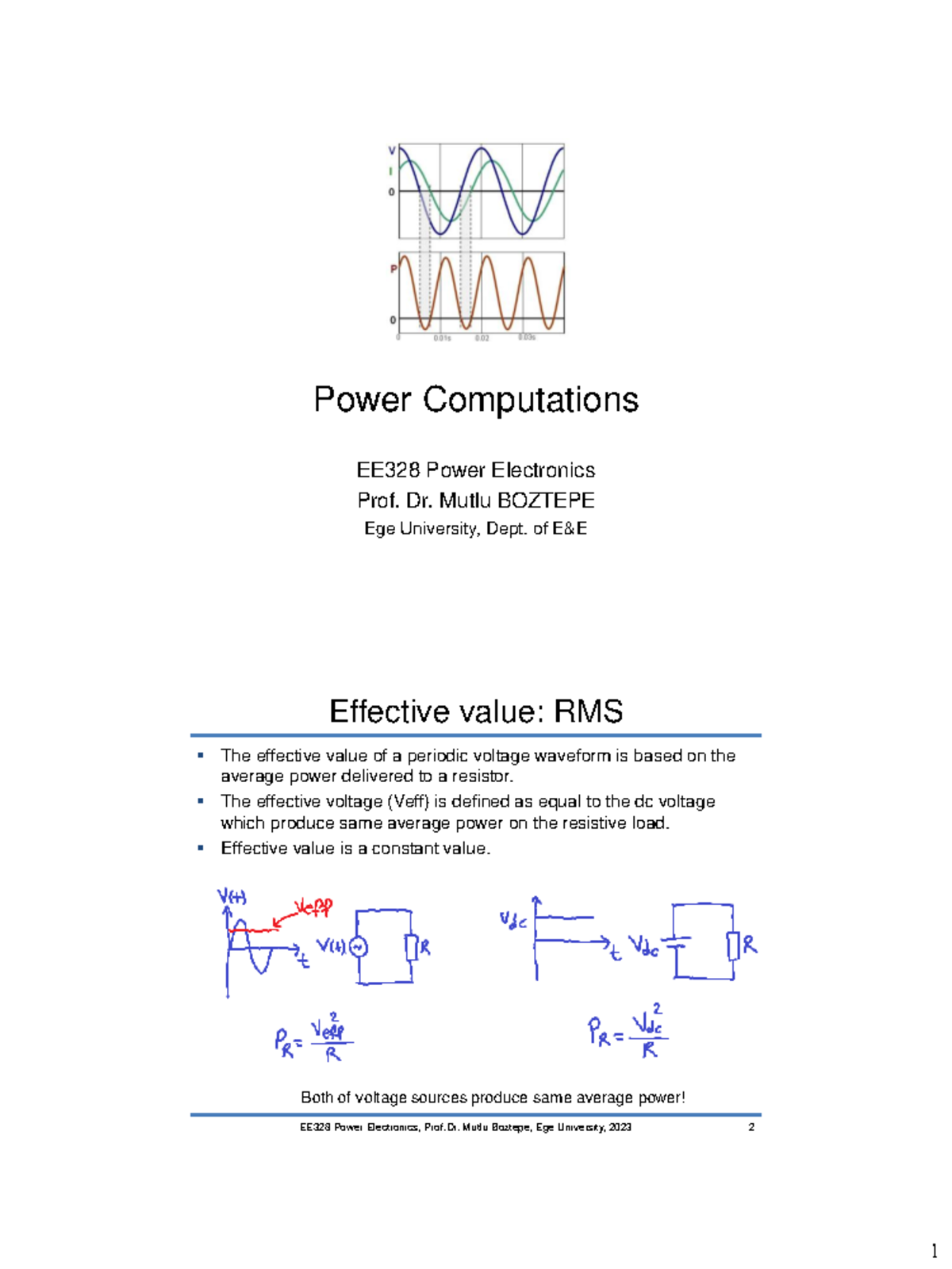 L3 Power computations 2 - Power Computations EE328 Power Electronics ...