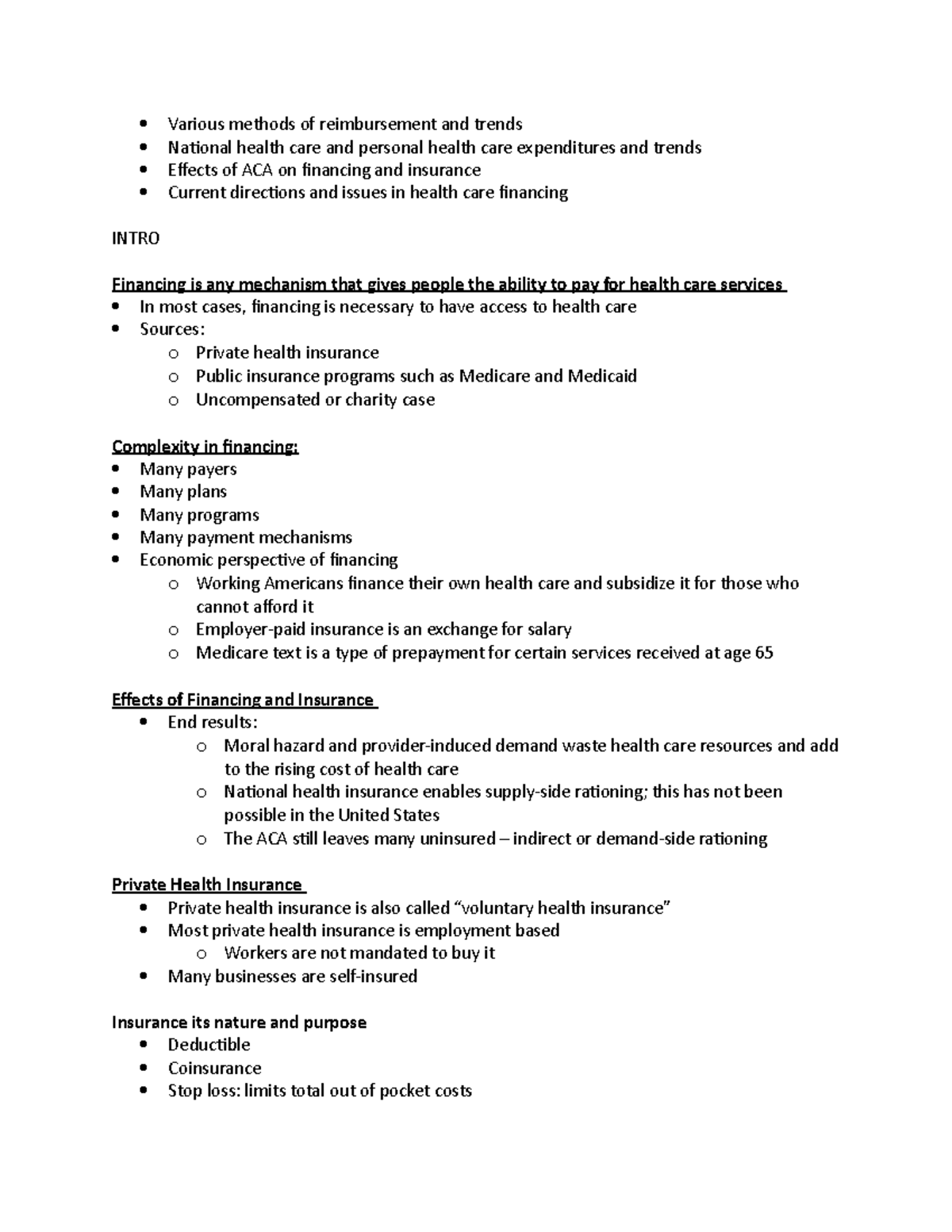 Lecture notes Week 6 - Various methods of reimbursement and trends ...