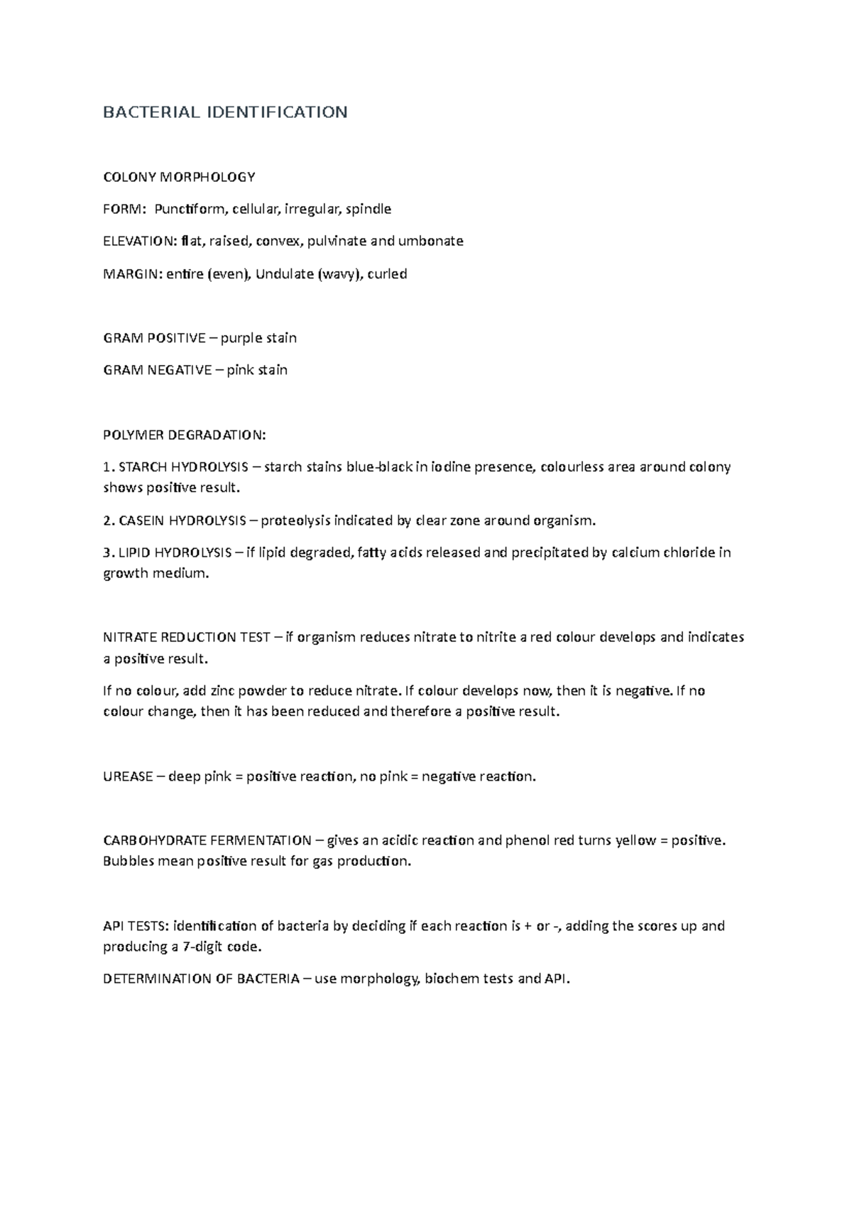 WK11 - bacterial identification - BACTERIAL IDENTIFICATION COLONY ...