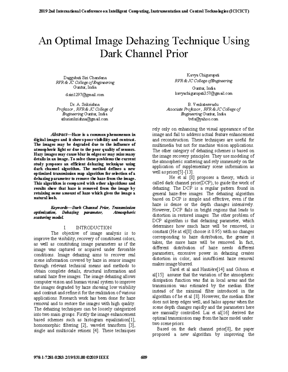Icicict 46008 - lecture - An Optimal Image Dehazing Technique Using ...