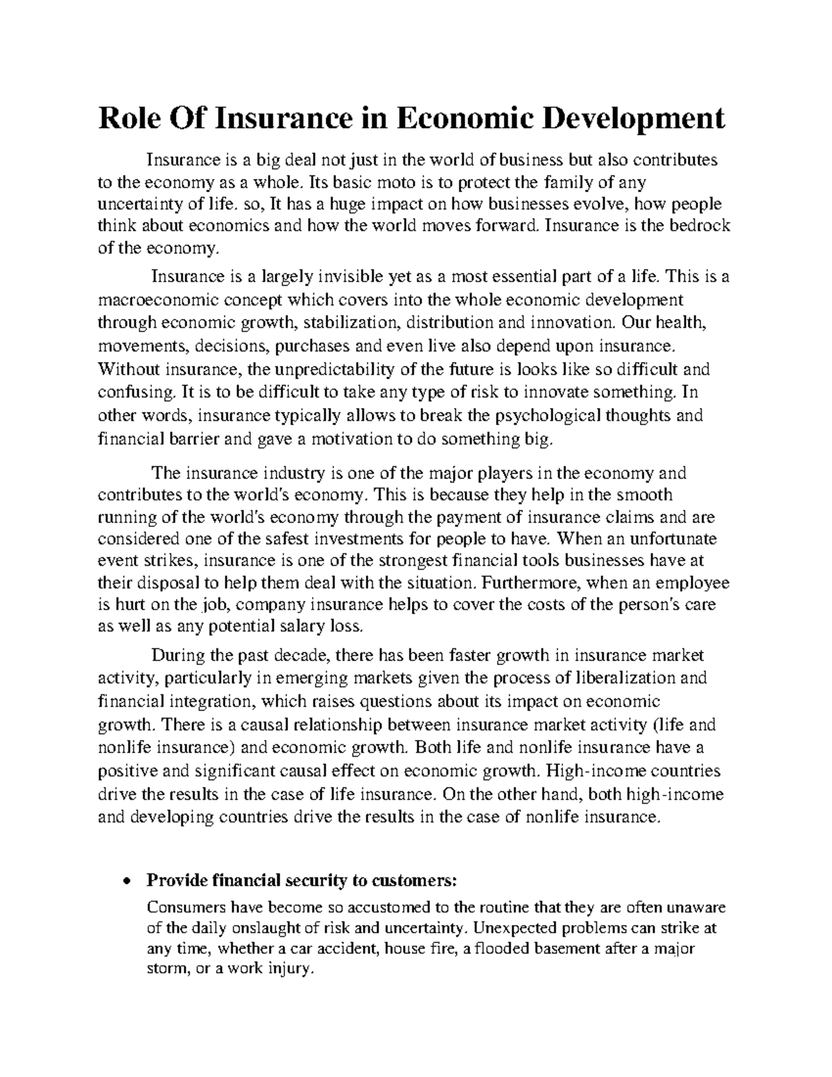 Role Of Insurance in Economic Development - Role Of Insurance in ...