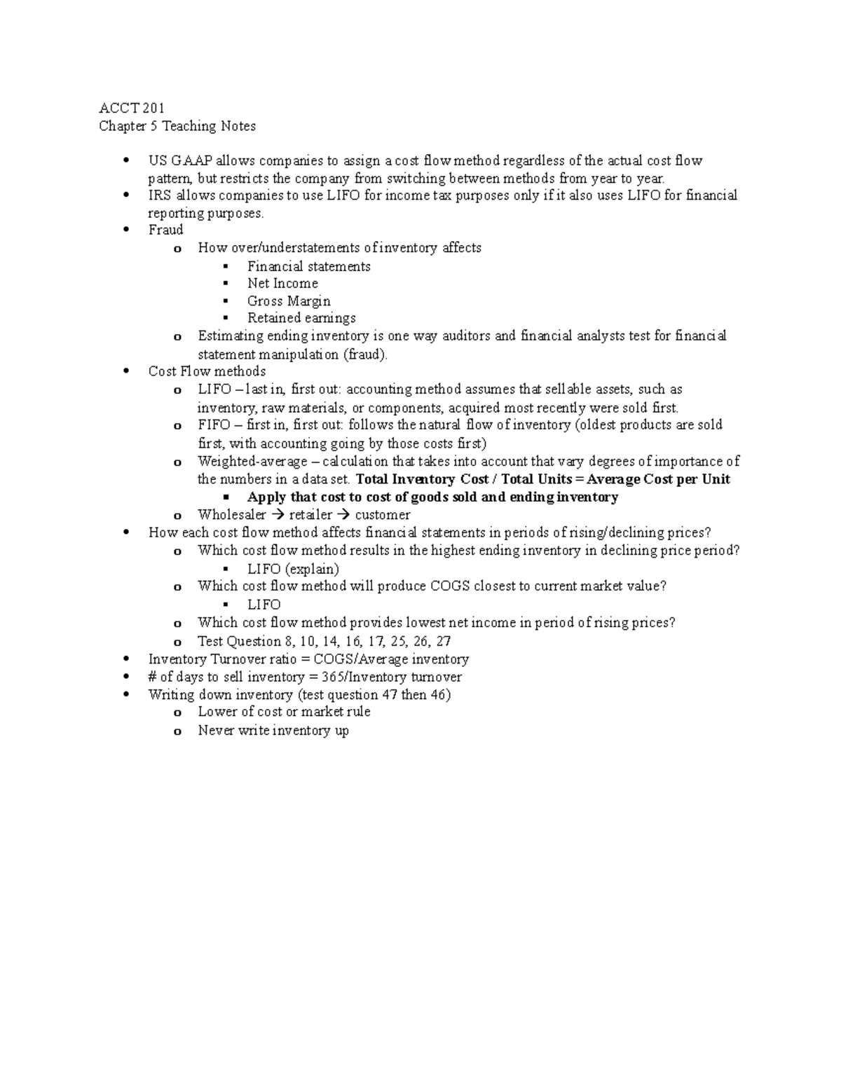 ACCT 201 Ch 5 Lecture Notes - ACCT 201 Chapter 5 Teaching Notes US GAAP ...