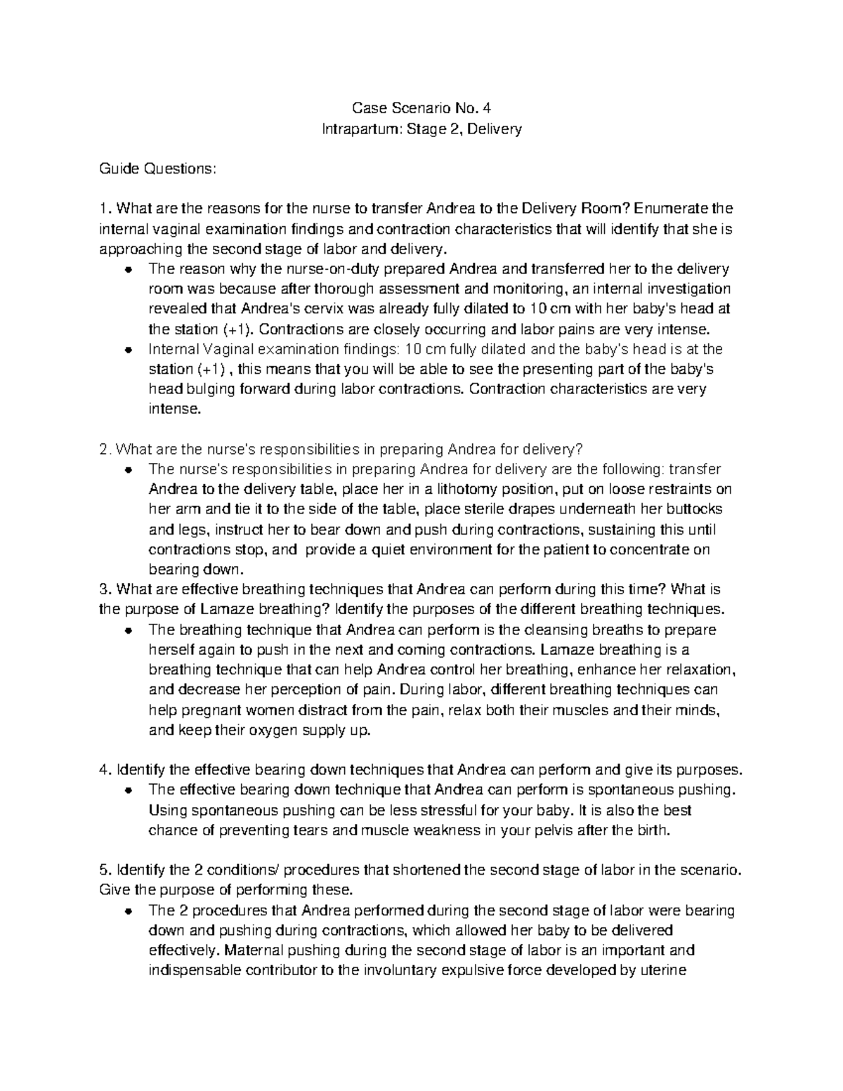 CASE4 Guide QUES WITH ANS - Case Scenario No. 4 Intrapartum: Stage 2 ...