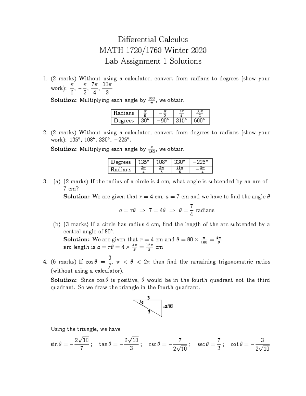 Lab 1, solution - Differential Calculus MATH 1720/1760 Winter 2020 Lab ...