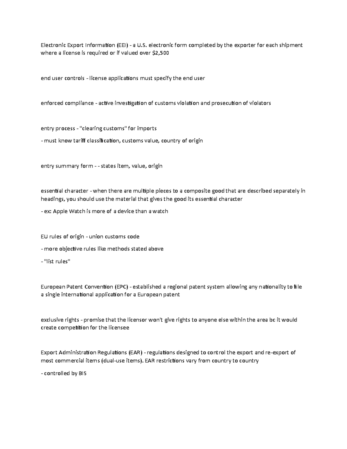 Note 18 - exam 4 study - Electronic Export Information (EEI) - a U ...