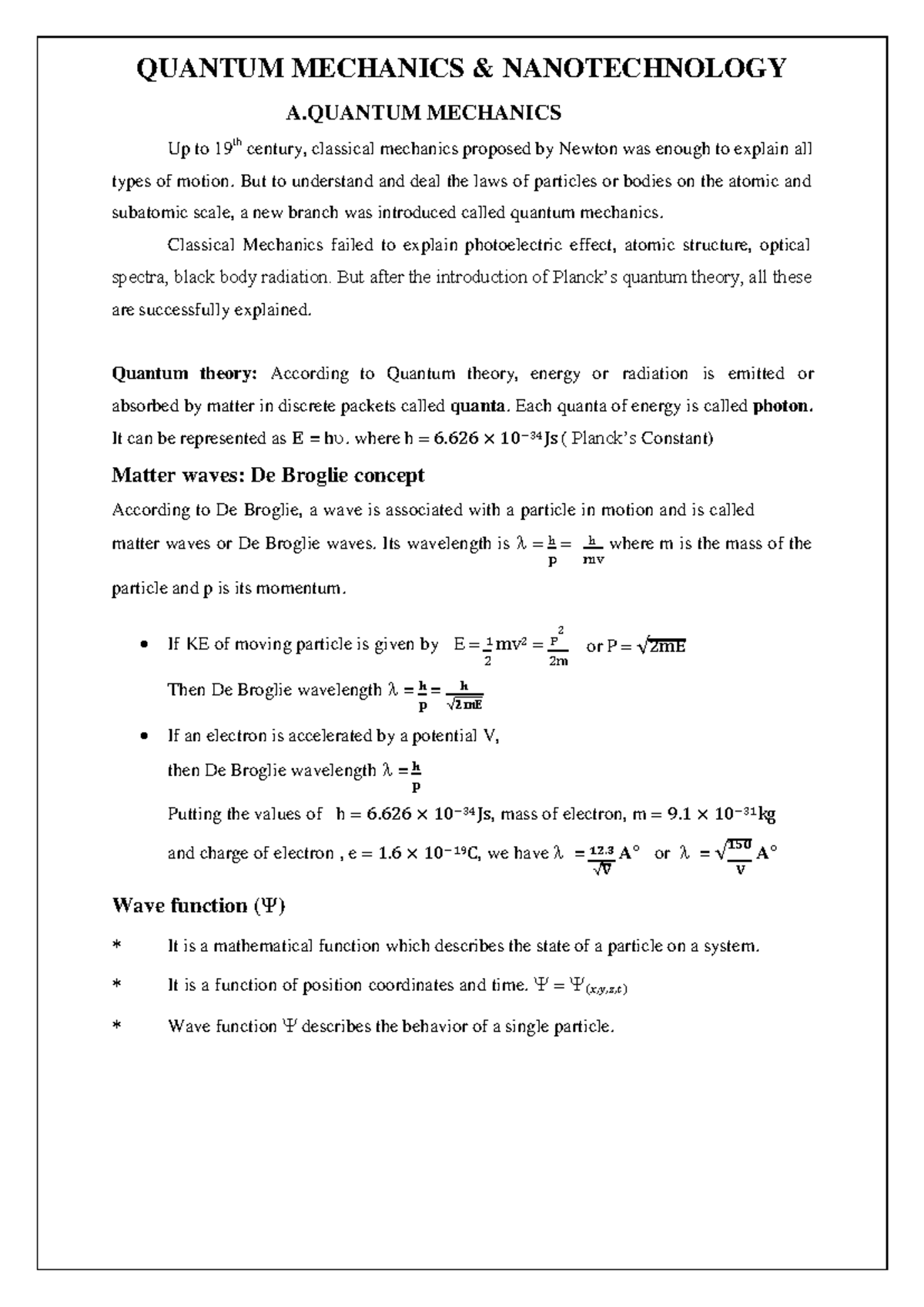 Quantum mechanics and nano technology - QUANTUM MECHANICS ...