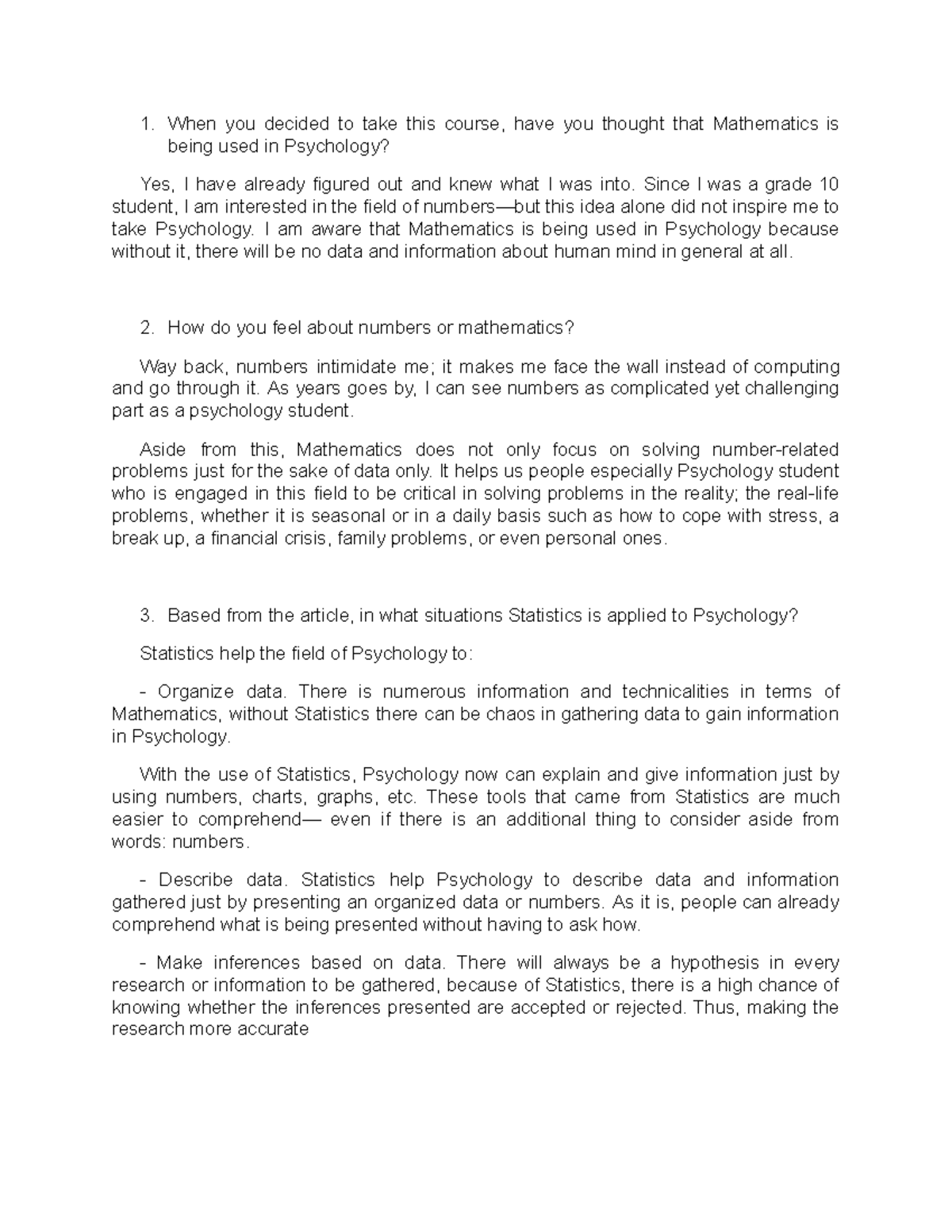 Mathematics in Psychology - When you decided to take this course, have ...