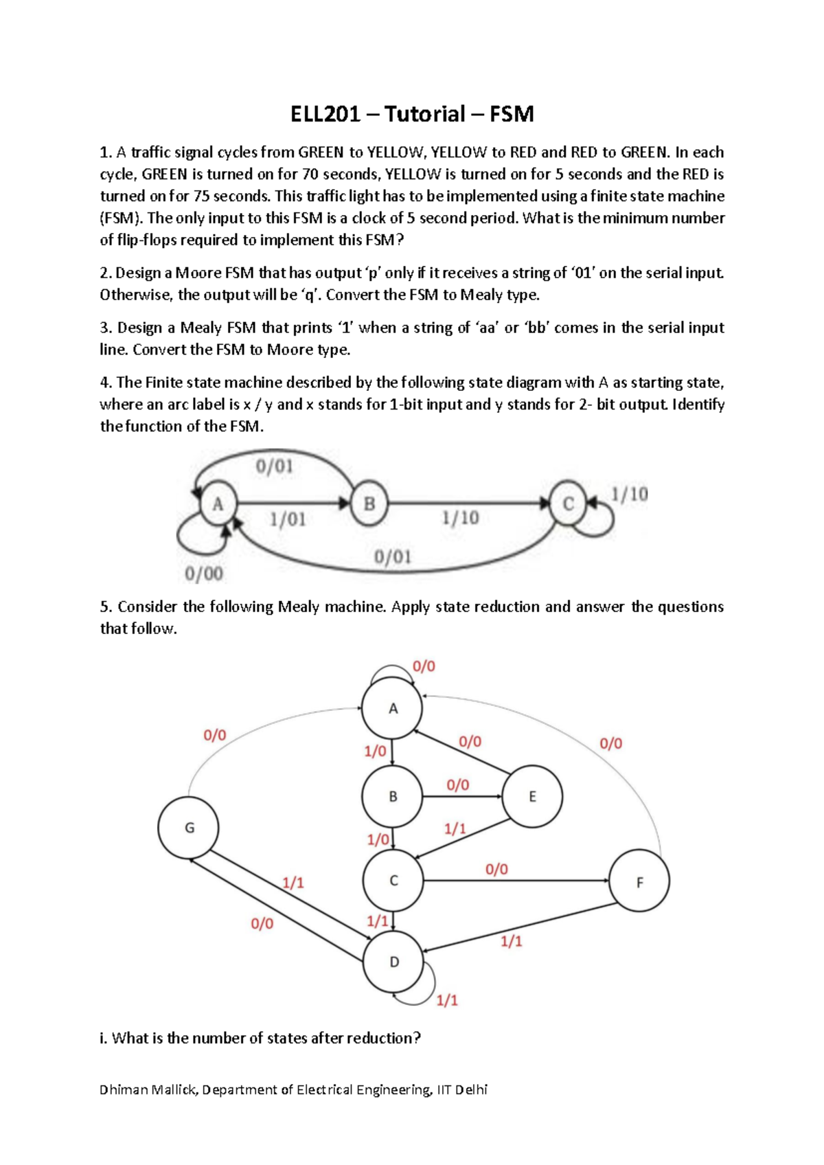 ELL201 - Tutorial - FSM - Digital electronics - Dhiman Mallick ...