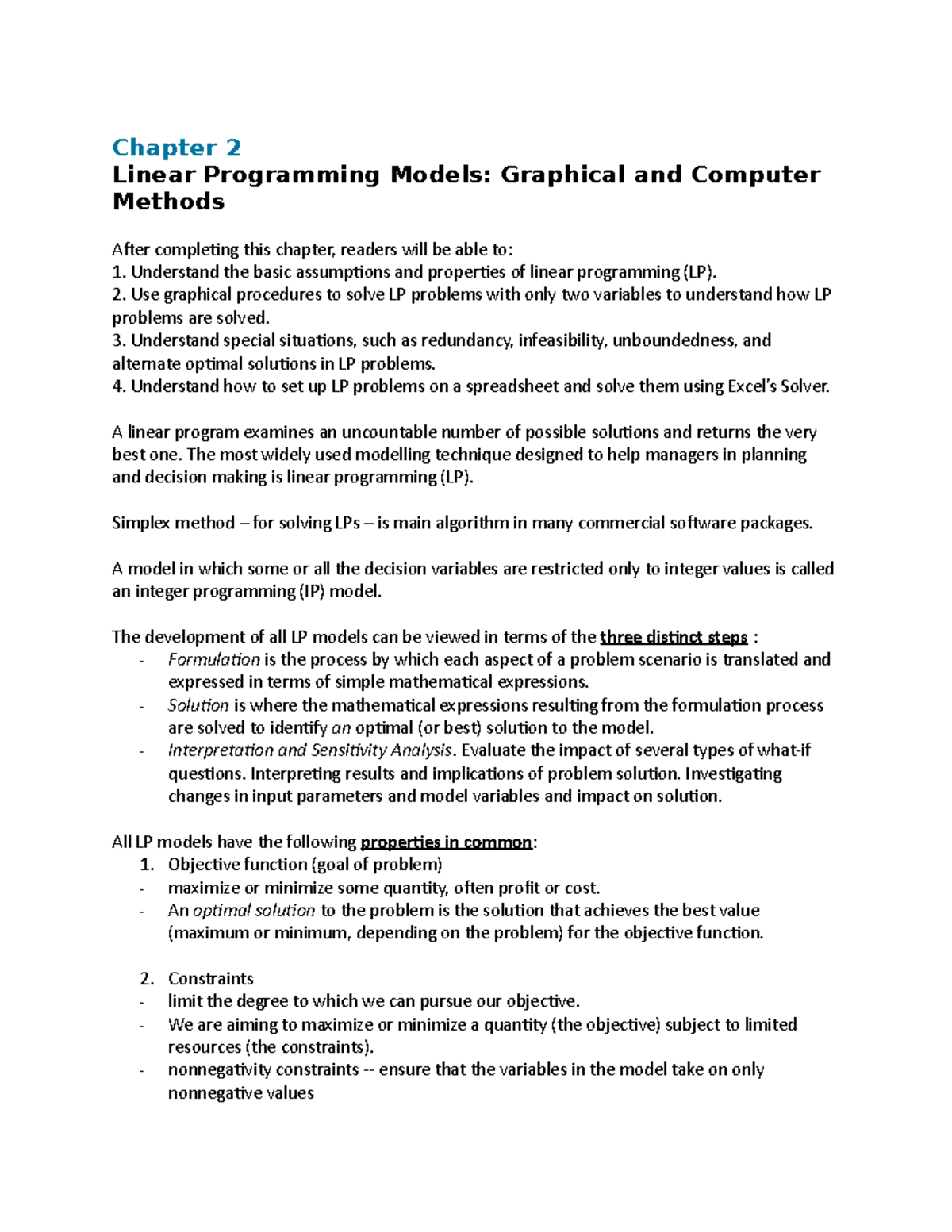 MSBD Notes - BUSI2124 2022/2023 - Chapter 2 Linear Programming Models ...