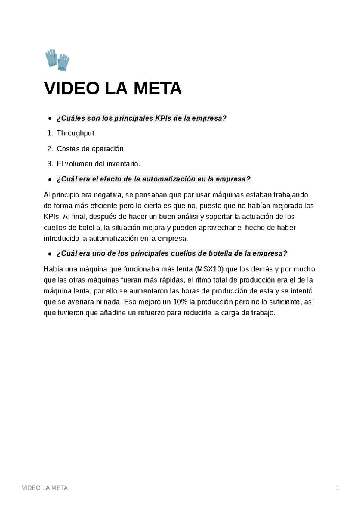 Video LA META - Ejercicio la meta. - VIDEO LA META 1 VIDEO LA META ¿Cuáles son los principales ...