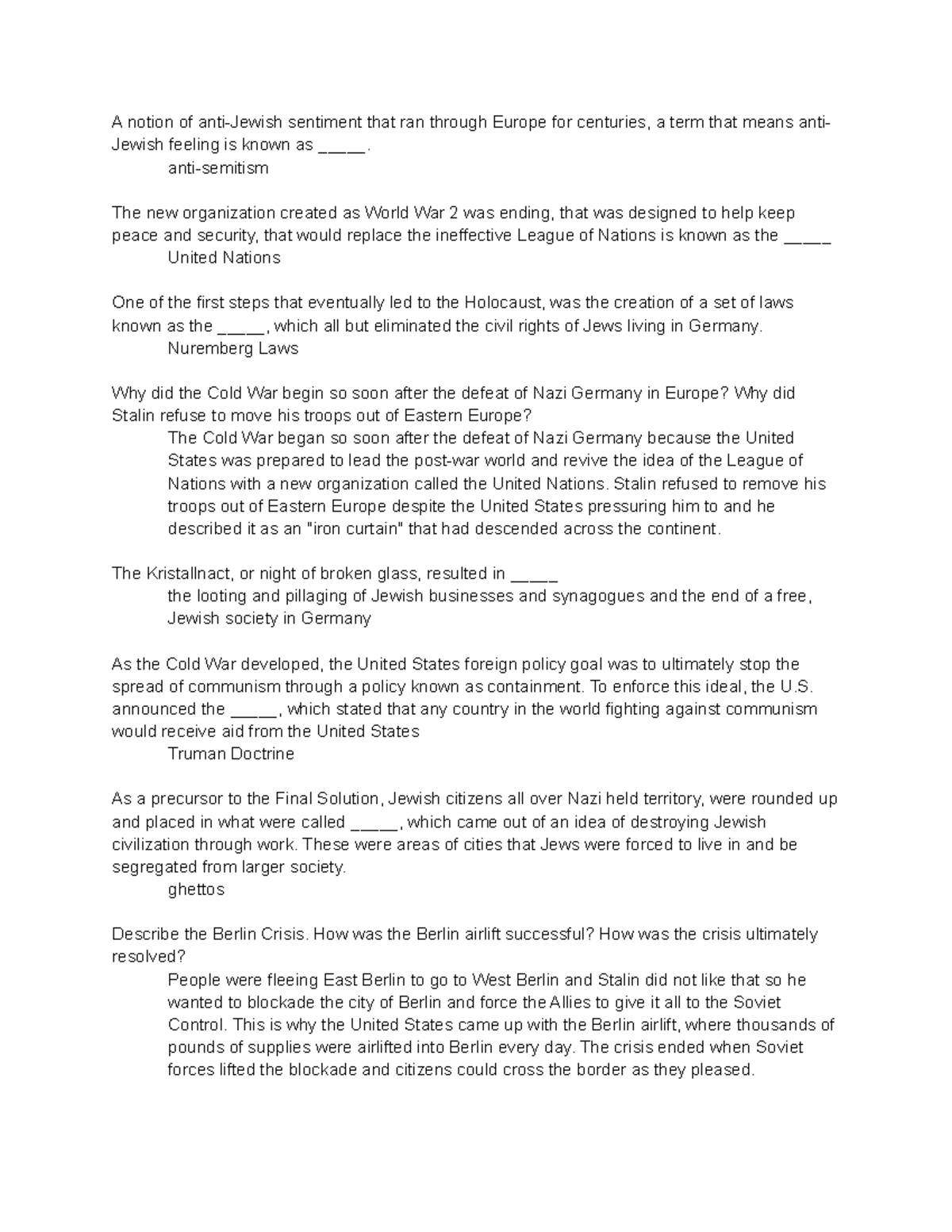 The Holocaust and the Beginings of the Cold War study guide - A notion ...