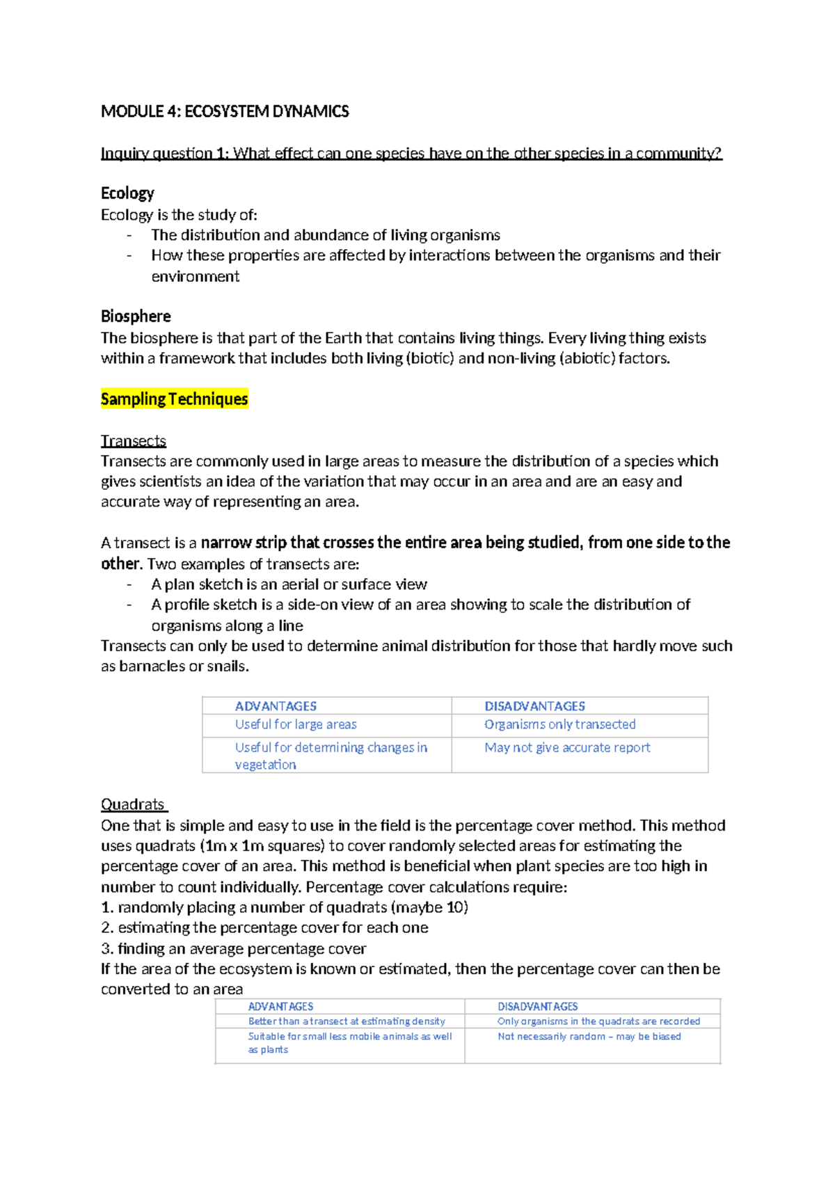 Module 4 - bio - MODULE 4: ECOSYSTEM DYNAMICS Inquiry question 1: What ...
