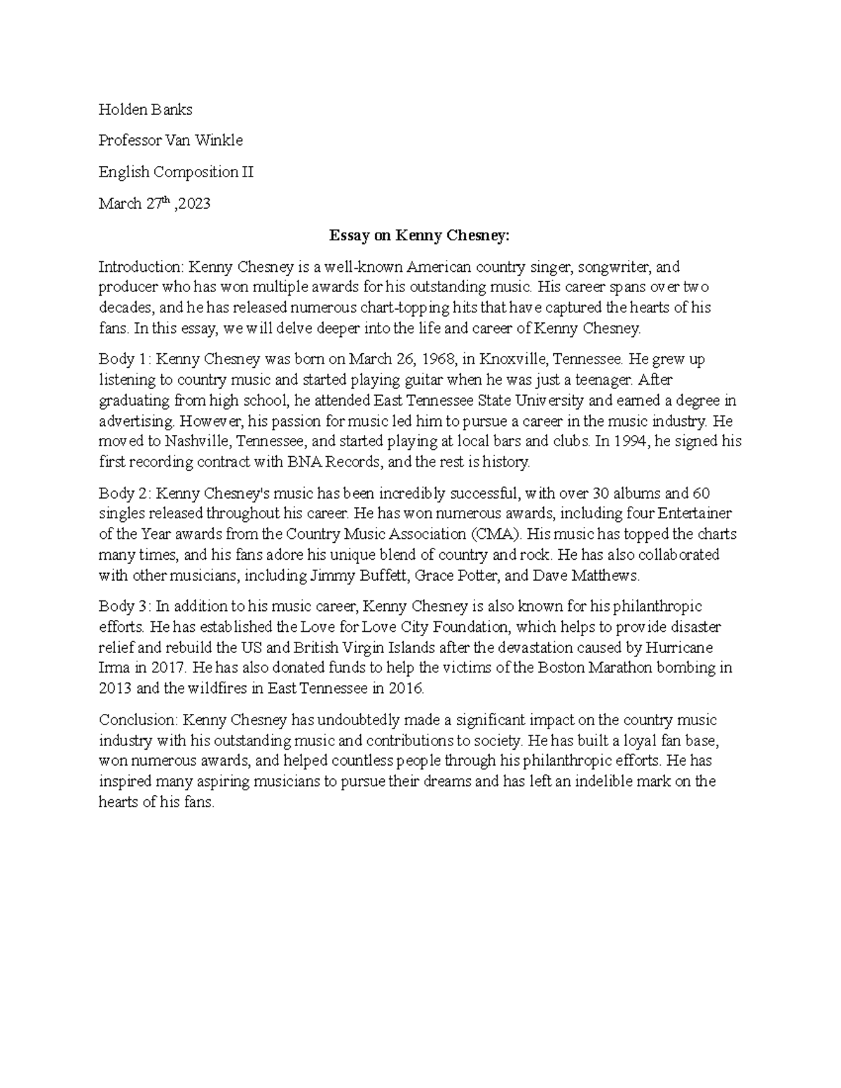 Document 108 - This is my essay on Kenny Chesney and it was done at ...