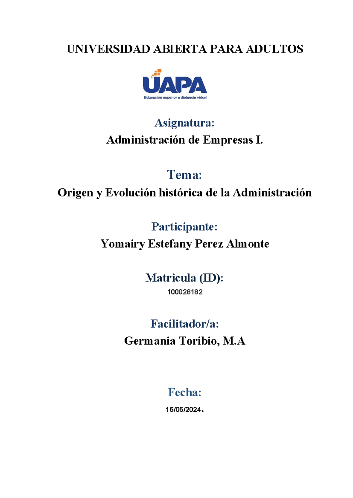 Yomairy Estefany Perez Almonte Tarea #1 administracion de empresa ...