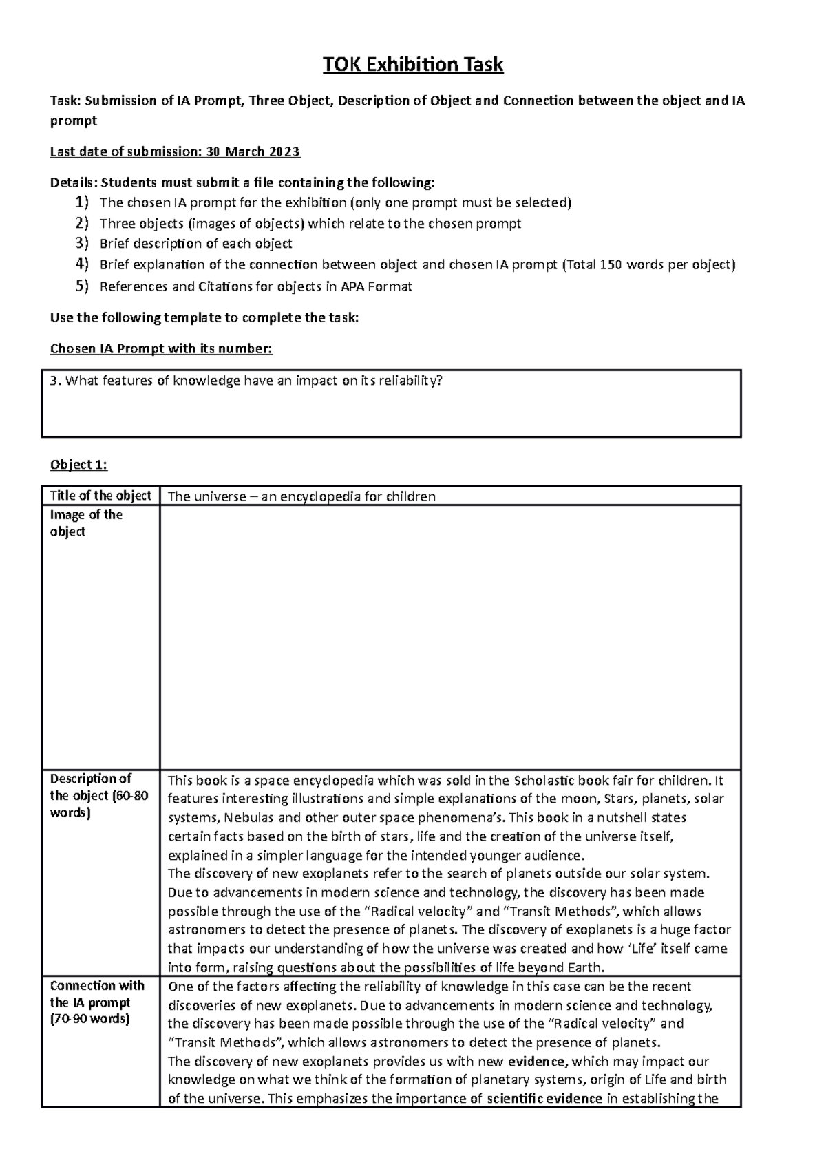TOK Exhibition Task - This is a TOK task to be done which might help in ...