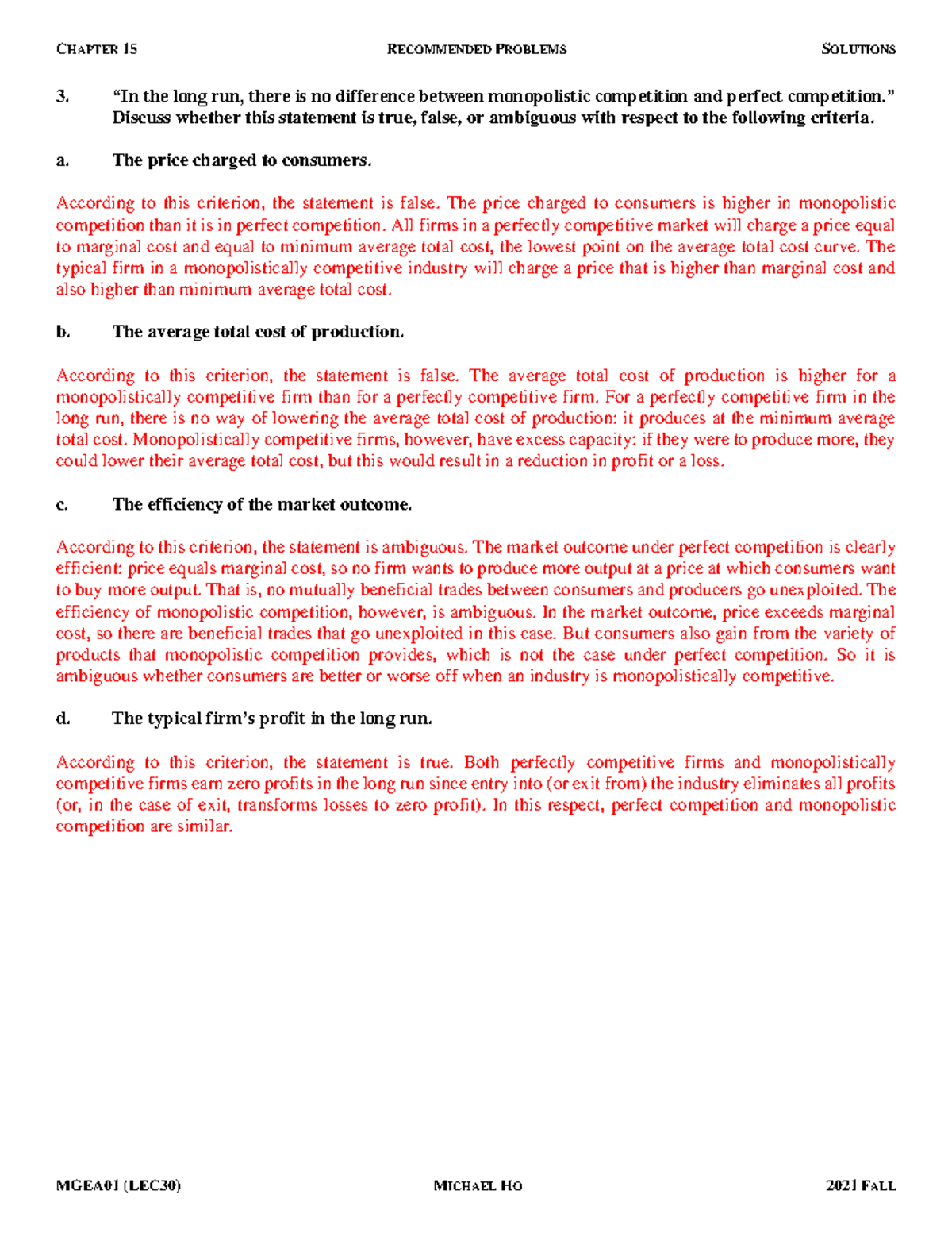 Chapter 15 - Recommended Problems - Solutions - CHAPTER 15 RECOMMENDED PROBLEMS SOLUTIONS MGEA01 ...