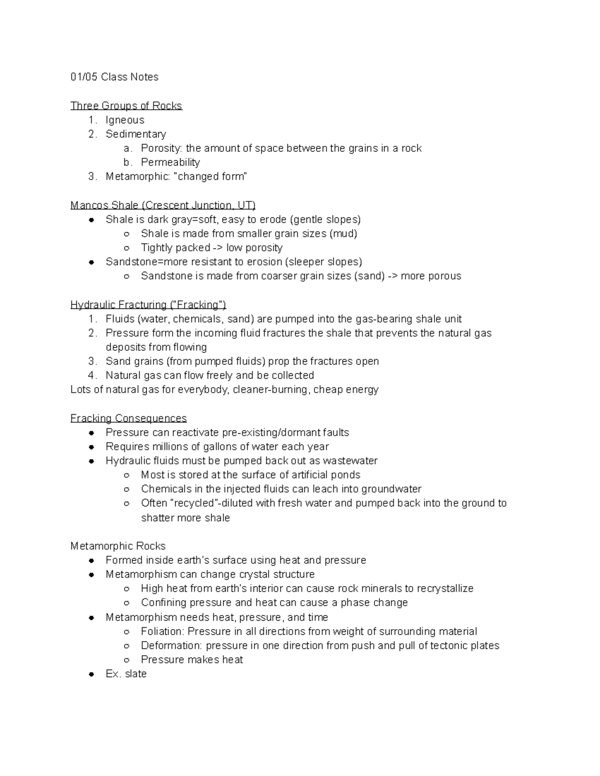 1/5 Class Notes - 01/05 Class Notes Three Groups of Rocks 1. Igneous 2 ...