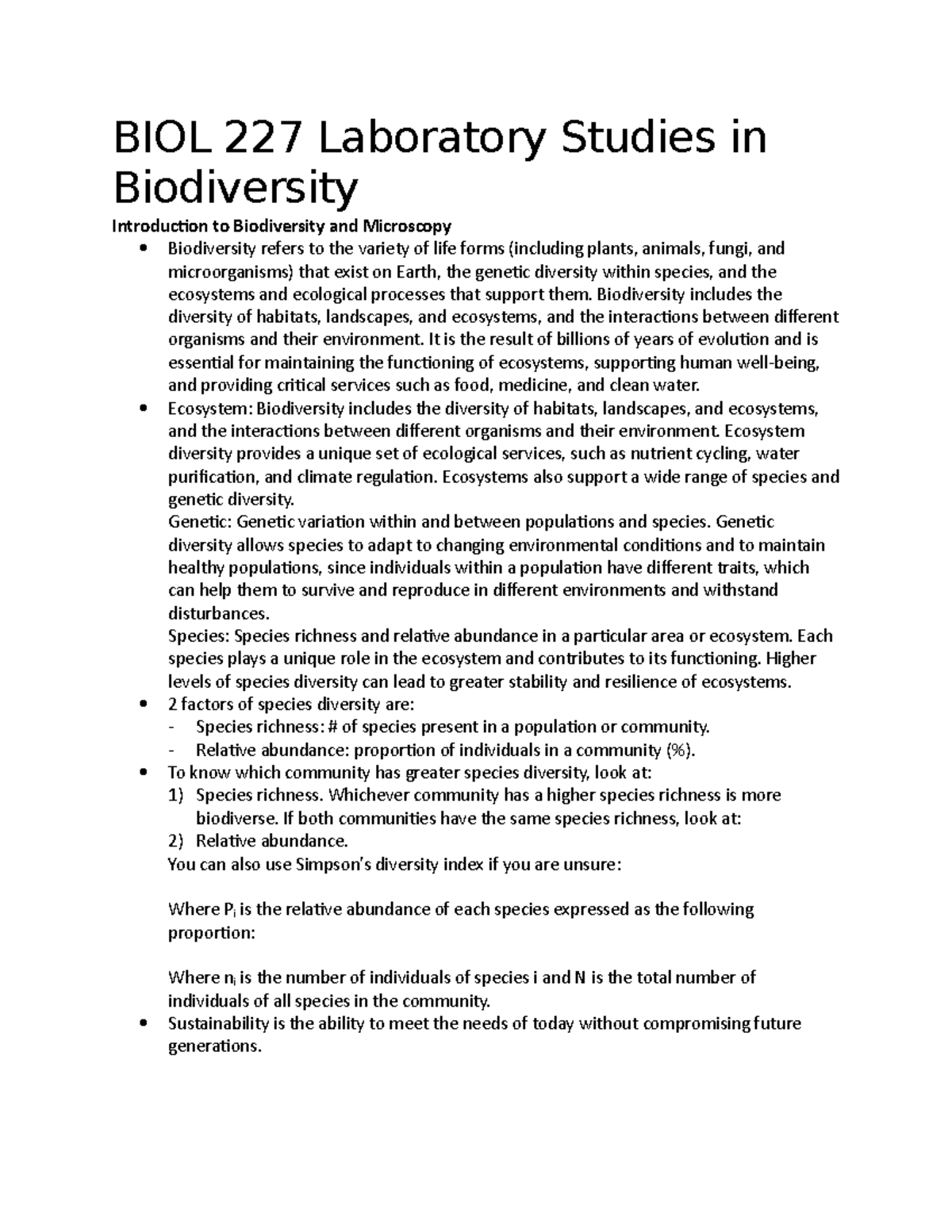 My Final Theory Review 227 - BIOL 227 Laboratory Studies in ...