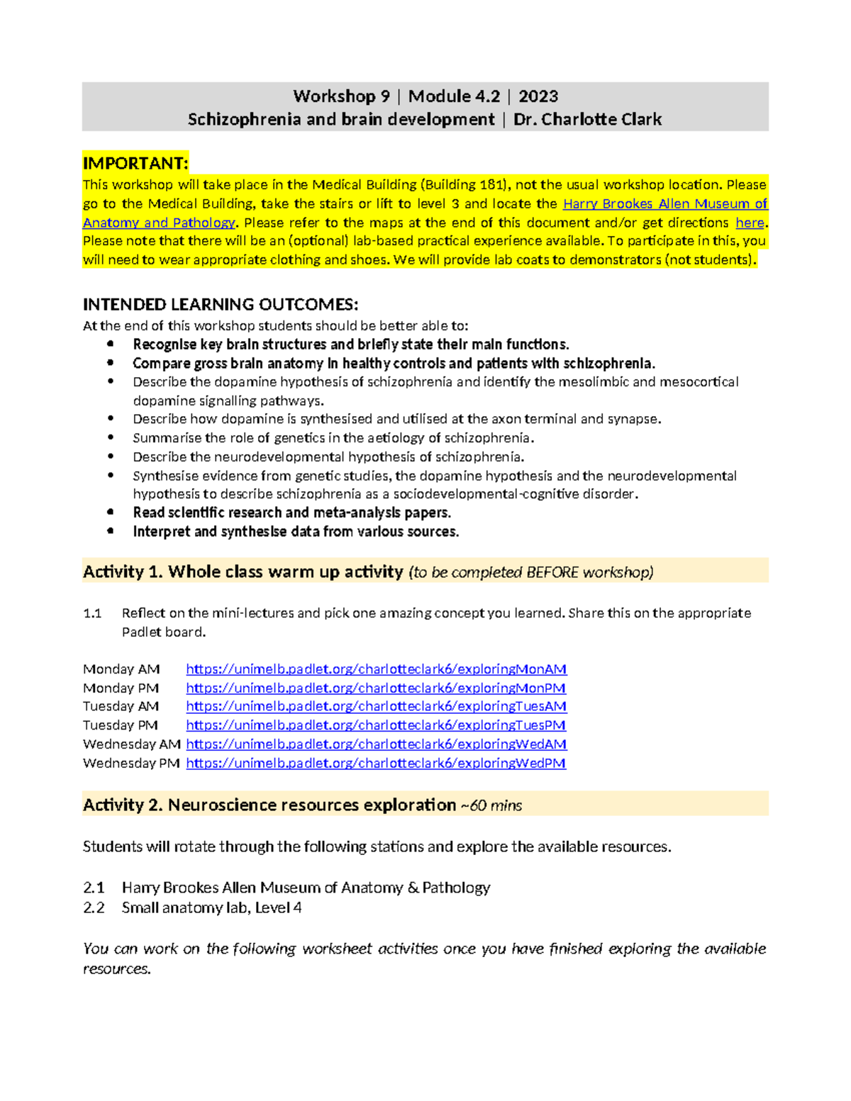 BIOM10002 Workshop 9 Schizo & Brain Dev students - Workshop 9 | Module ...
