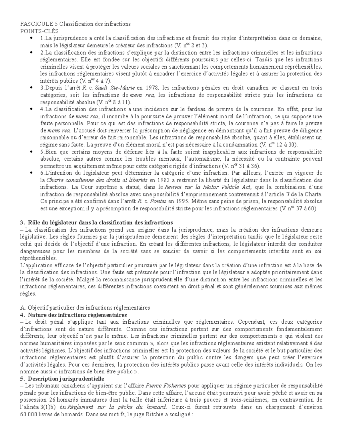Classification des infractions - nos 2 et 3). 2 classification des ...