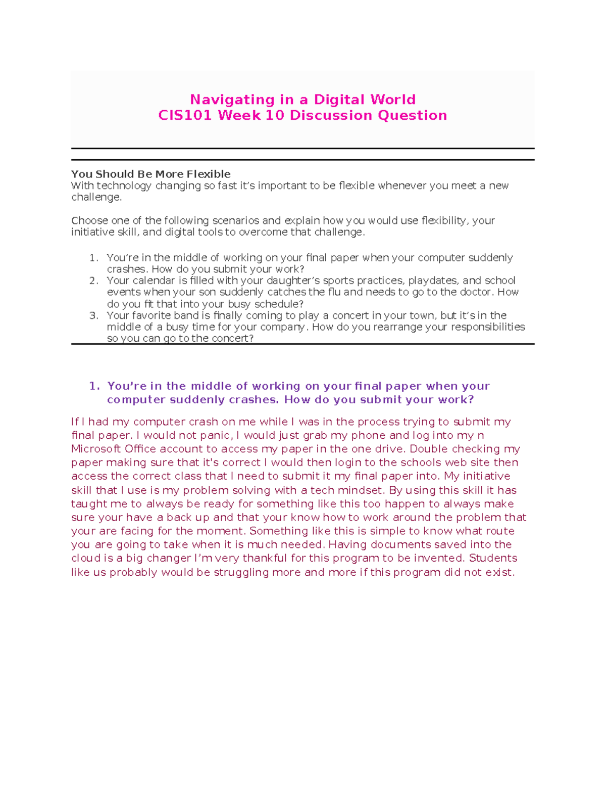 CIS101 WEEK10 Discussion Questions - Navigating in a Digital World ...