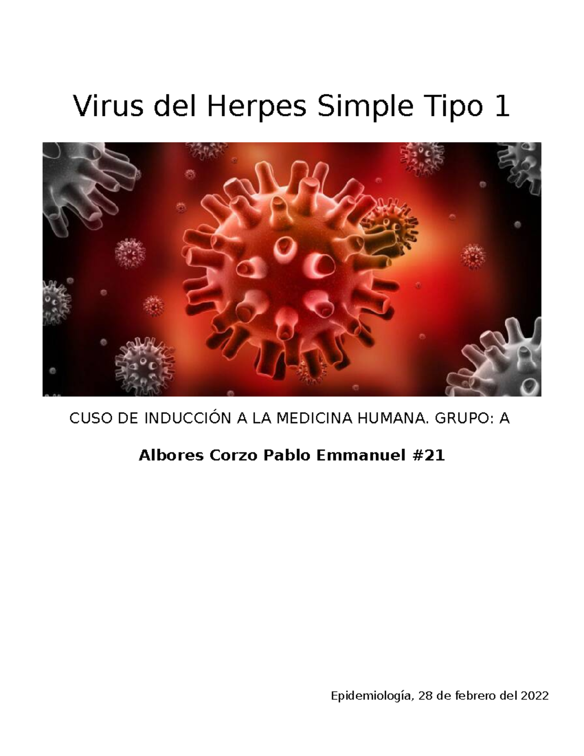 Virus del Herpes Simple (VHS) - Virus del Herpes Simple Tipo 1 CUSO DE ...