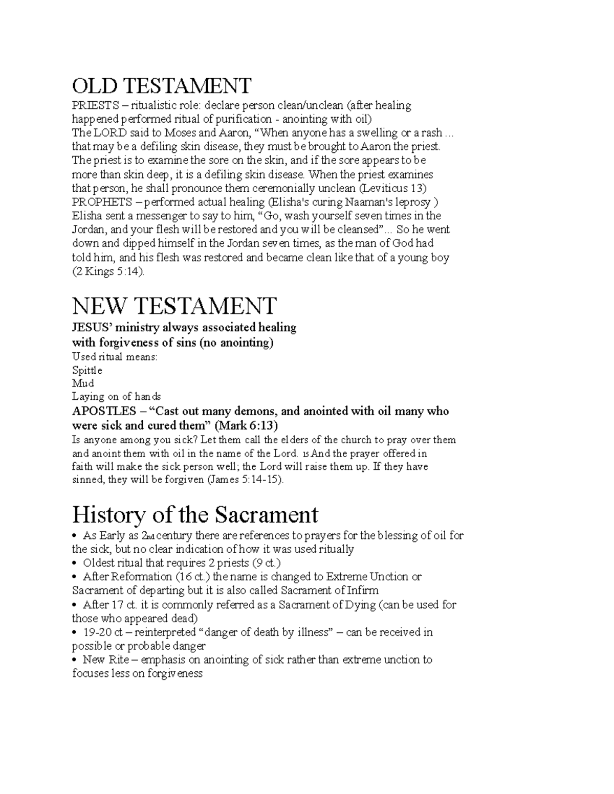OLD Testament - lecture notes - OLD TESTAMENT PRIESTS – ritualistic ...