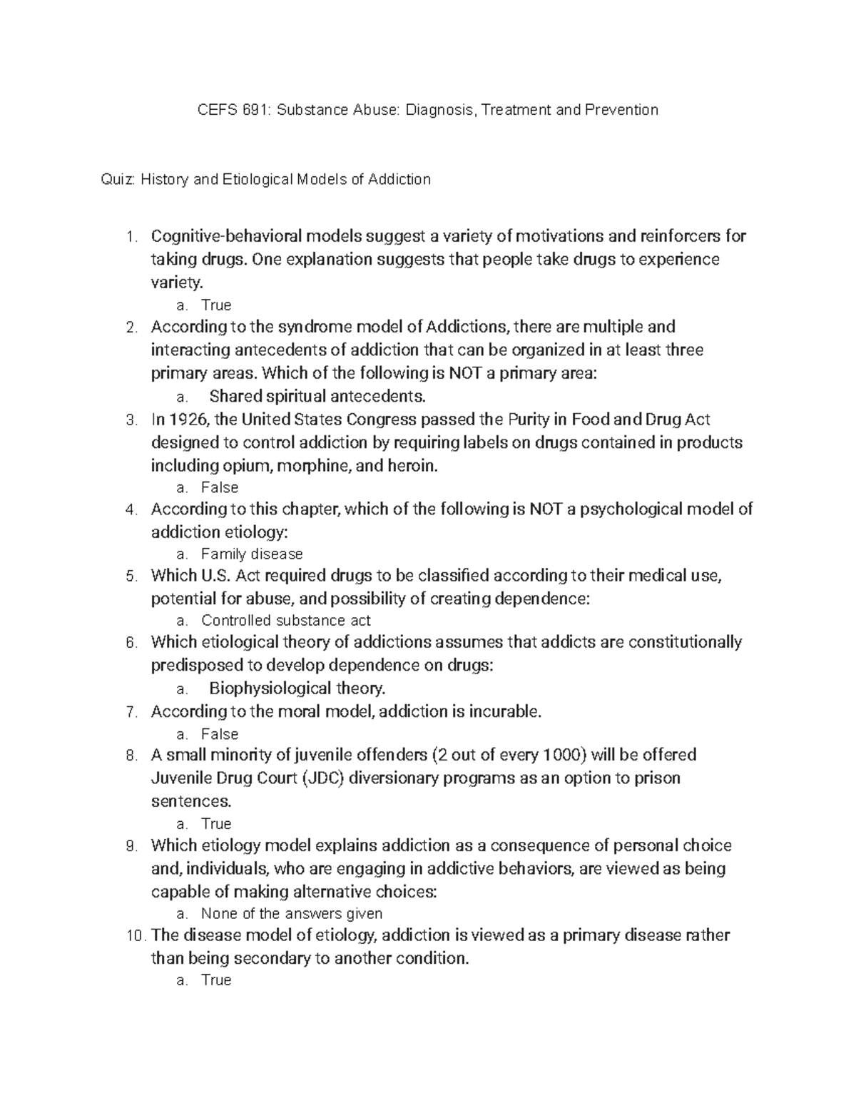 Quiz: Substance Addictions - CEFS 691: Substance Abuse: Diagnosis ...