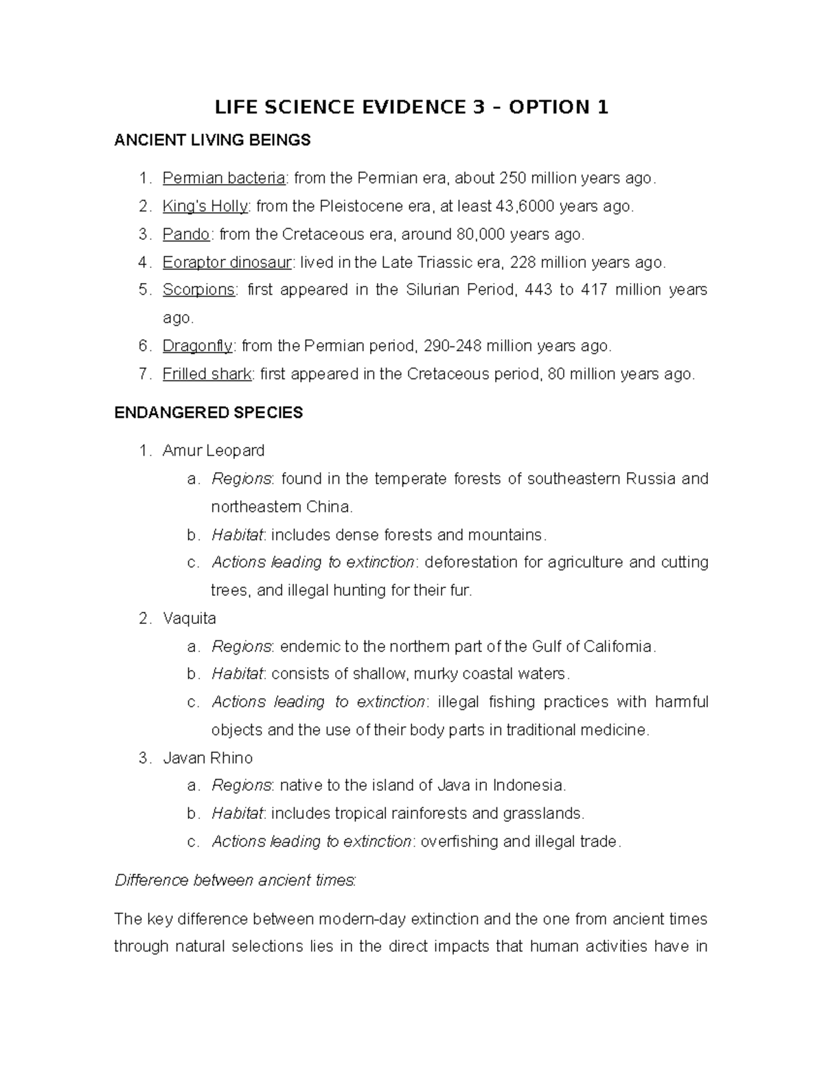 LIFE Science Evidence 3 - LIFE SCIENCE EVIDENCE 3 – OPTION 1 ANCIENT ...