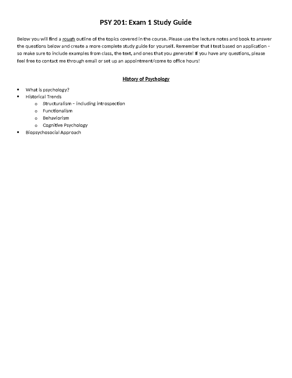 Exam 1 Study Guide - PSY 201: Exam 1 Study Guide Below you will find a ...