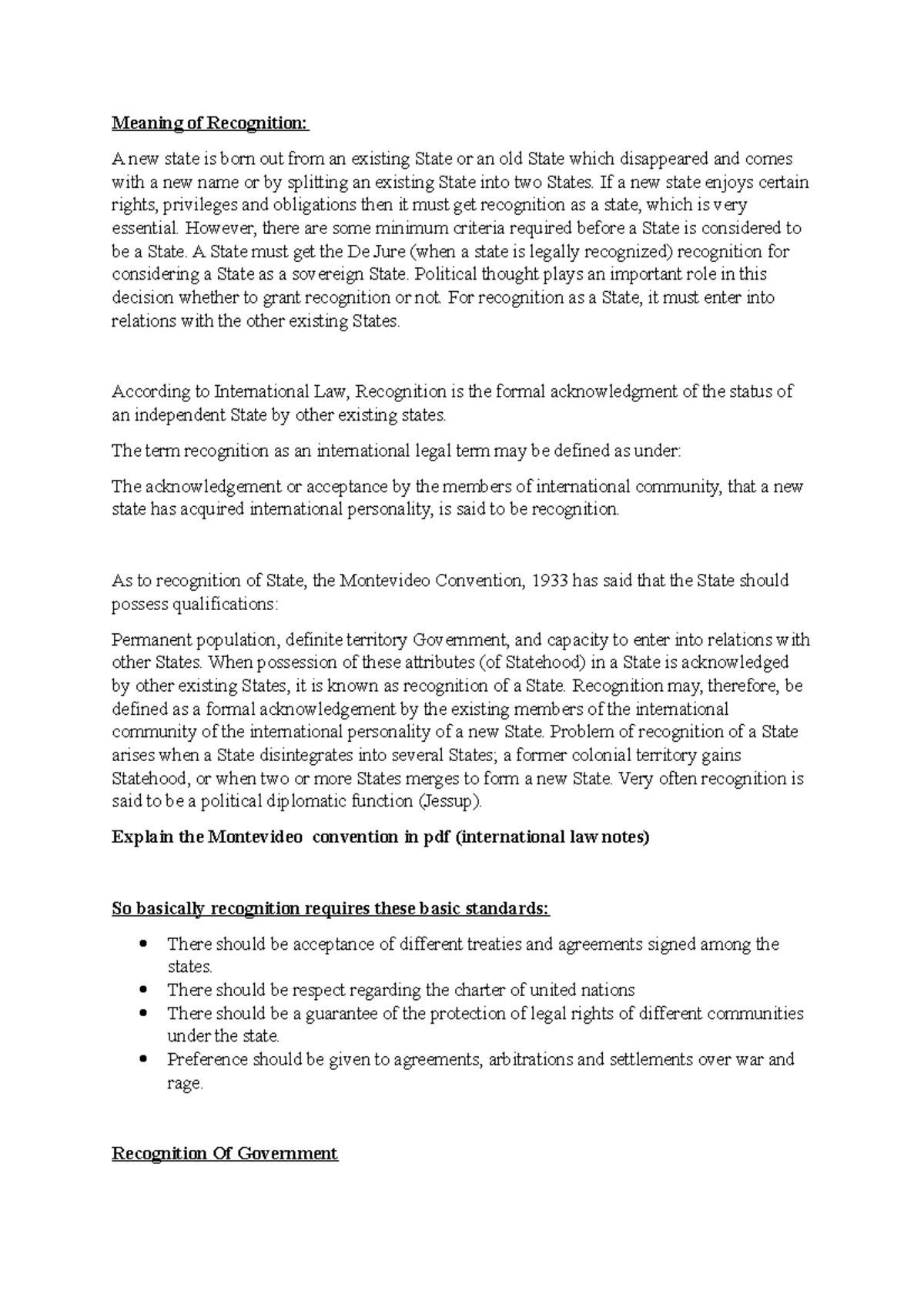 State Recognition Notes - Meaning of Recognition: A new state is born ...