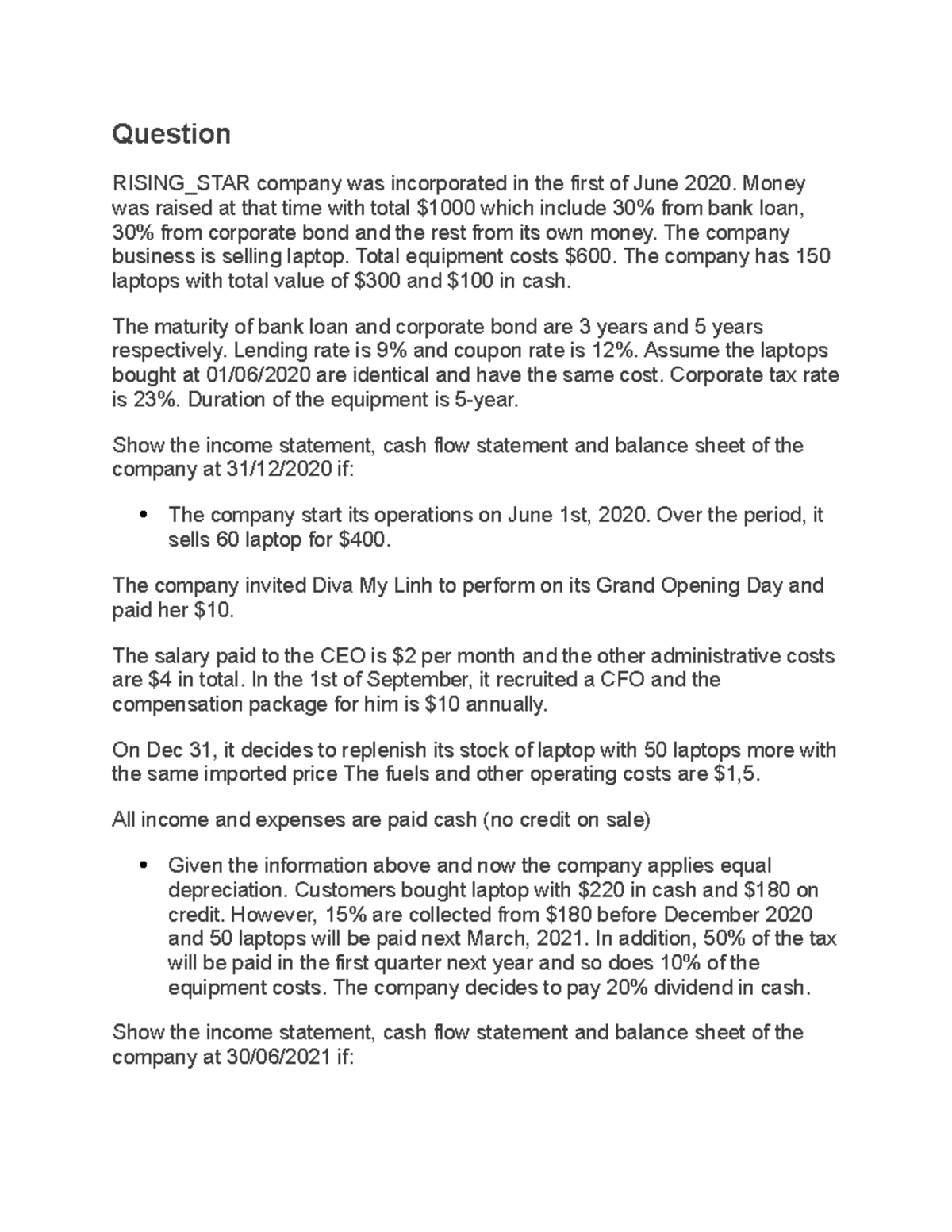 Question and ans - accounting and finance by student research done ...