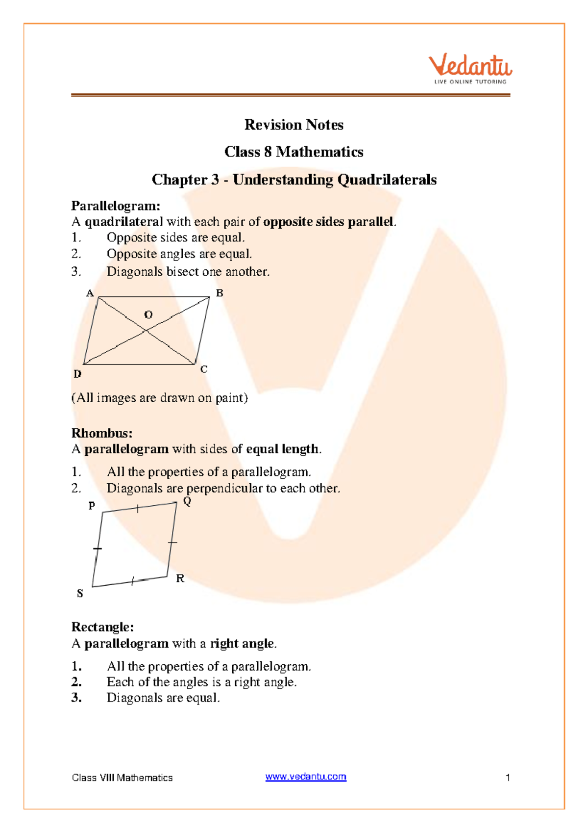 Understanding Quadrilaterals - Revision Notes Class 8 Mathematics ...