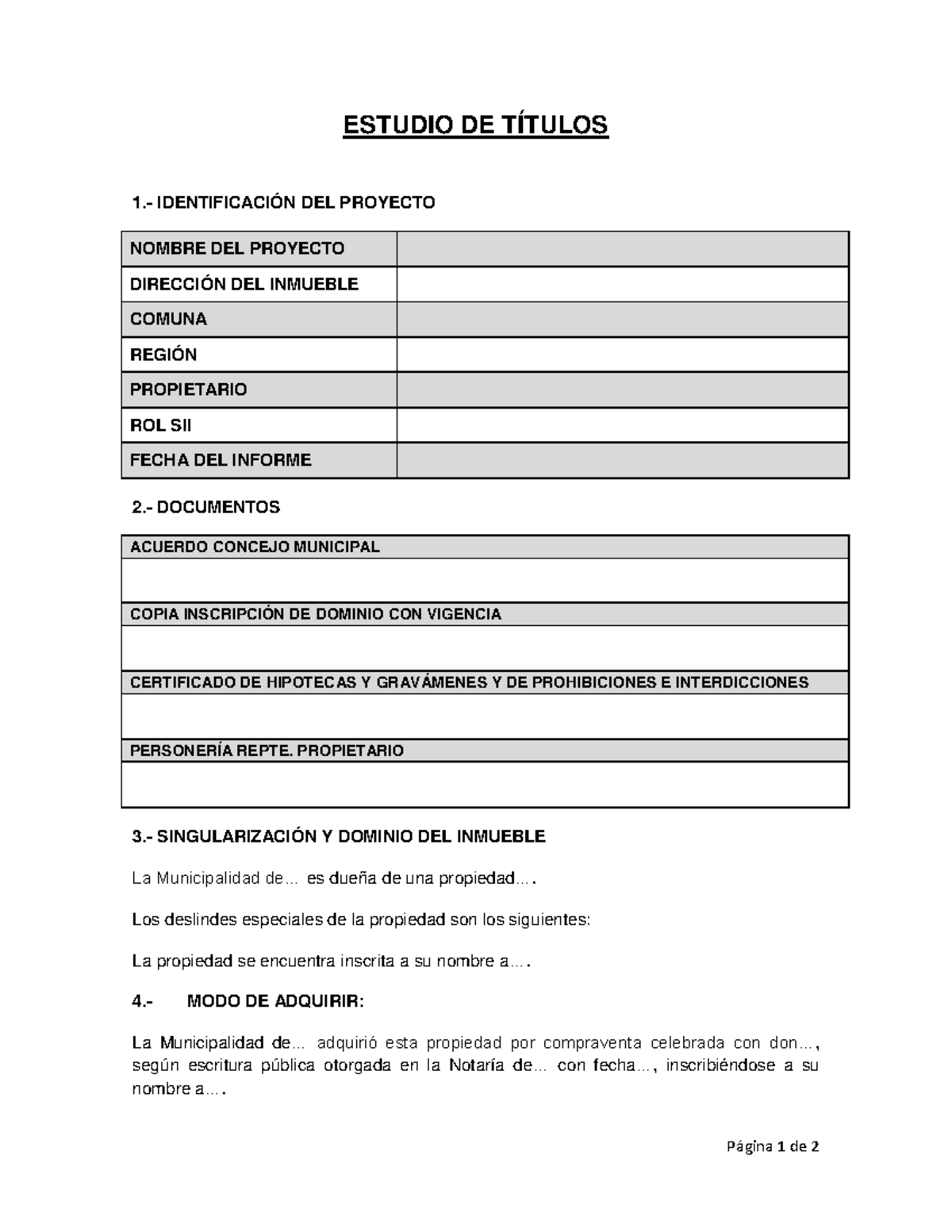 Modelo para estudio de títulos - Página 1 de 2 ESTUDIO DE TÍTULOS 1 ...