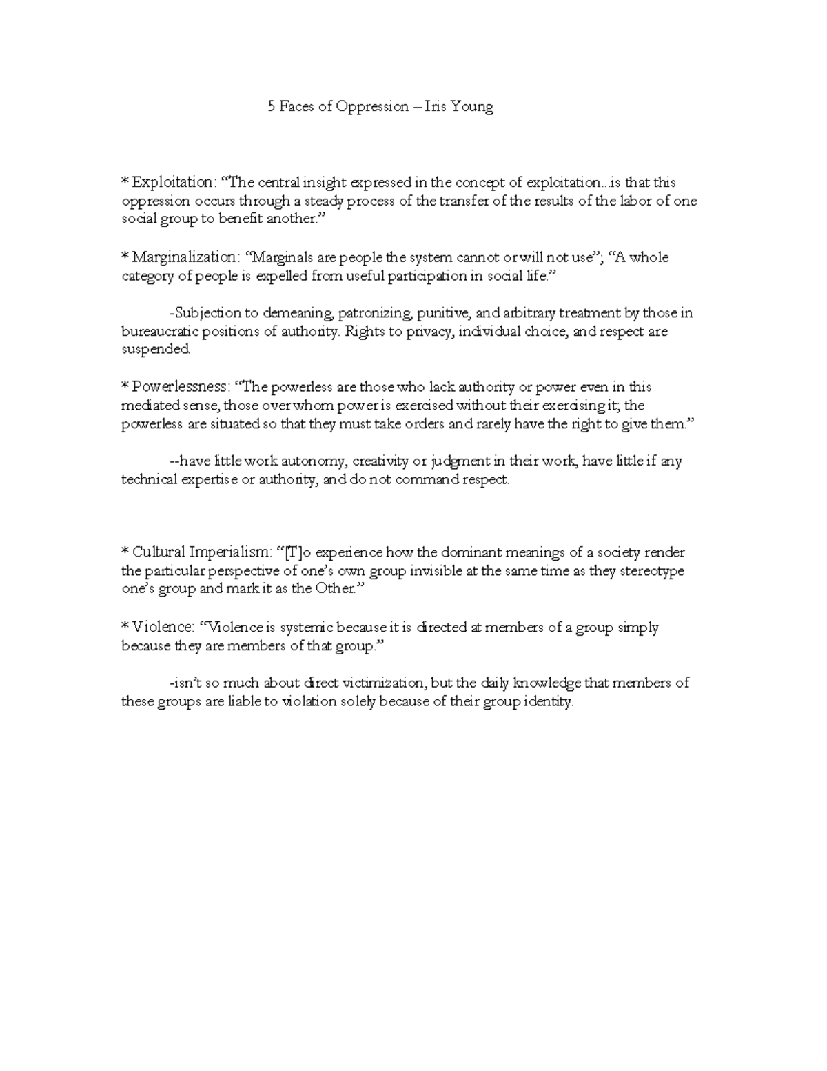 5 Faces of Oppression - instructor: Dr. Khan - 5 Faces of Oppression ...