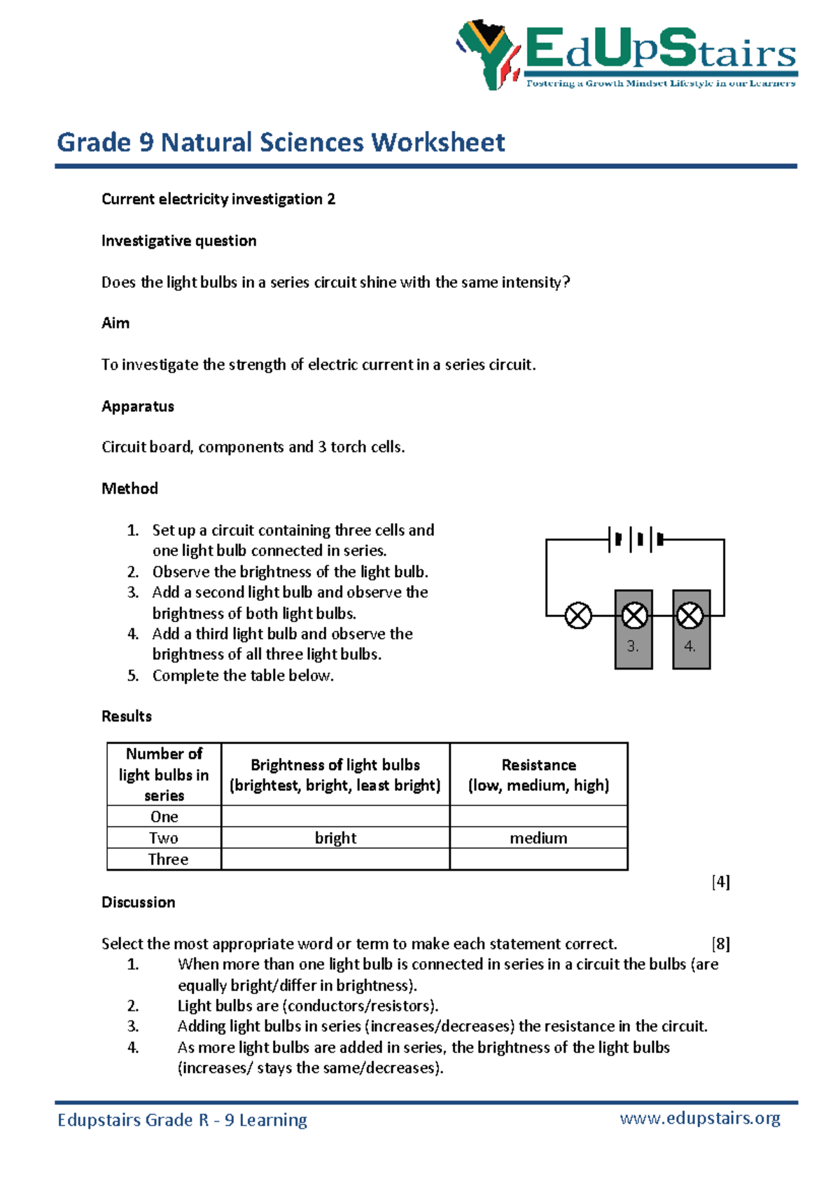 Current electricity investigation 2 - Grade 9 Natural Sciences ...