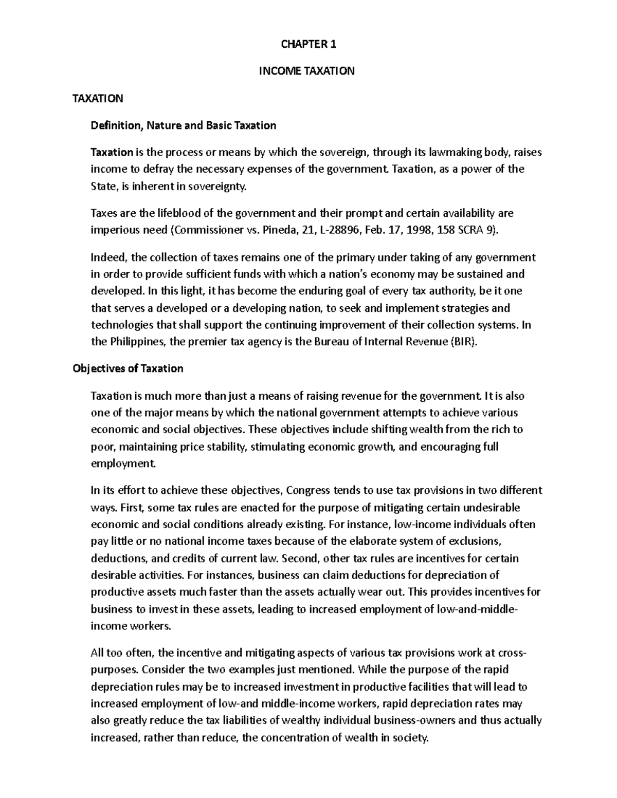 Chapter 1 Income TAX Taxation Notes CHAPTER 1 INCOME TAXATION chapter-1-income-tax-taxation-notes-chapter-1-income-taxation