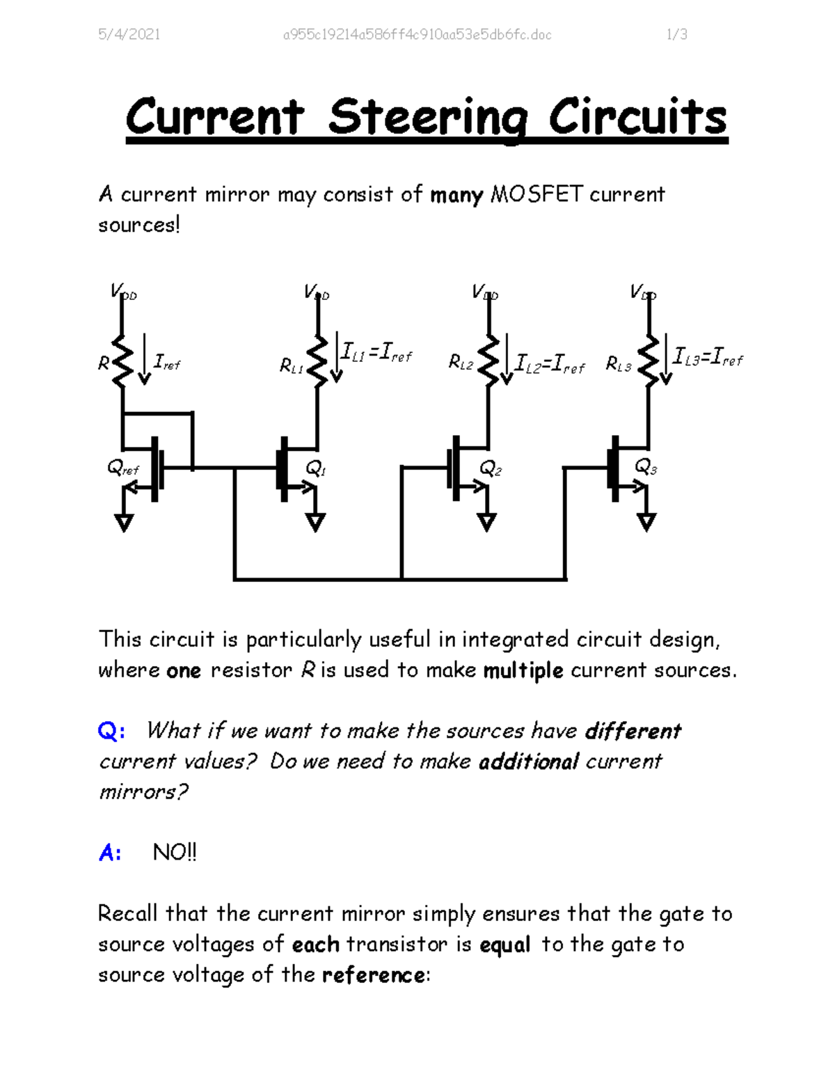 Current Steering Circuits - Q: What if we want to make the sources have ...