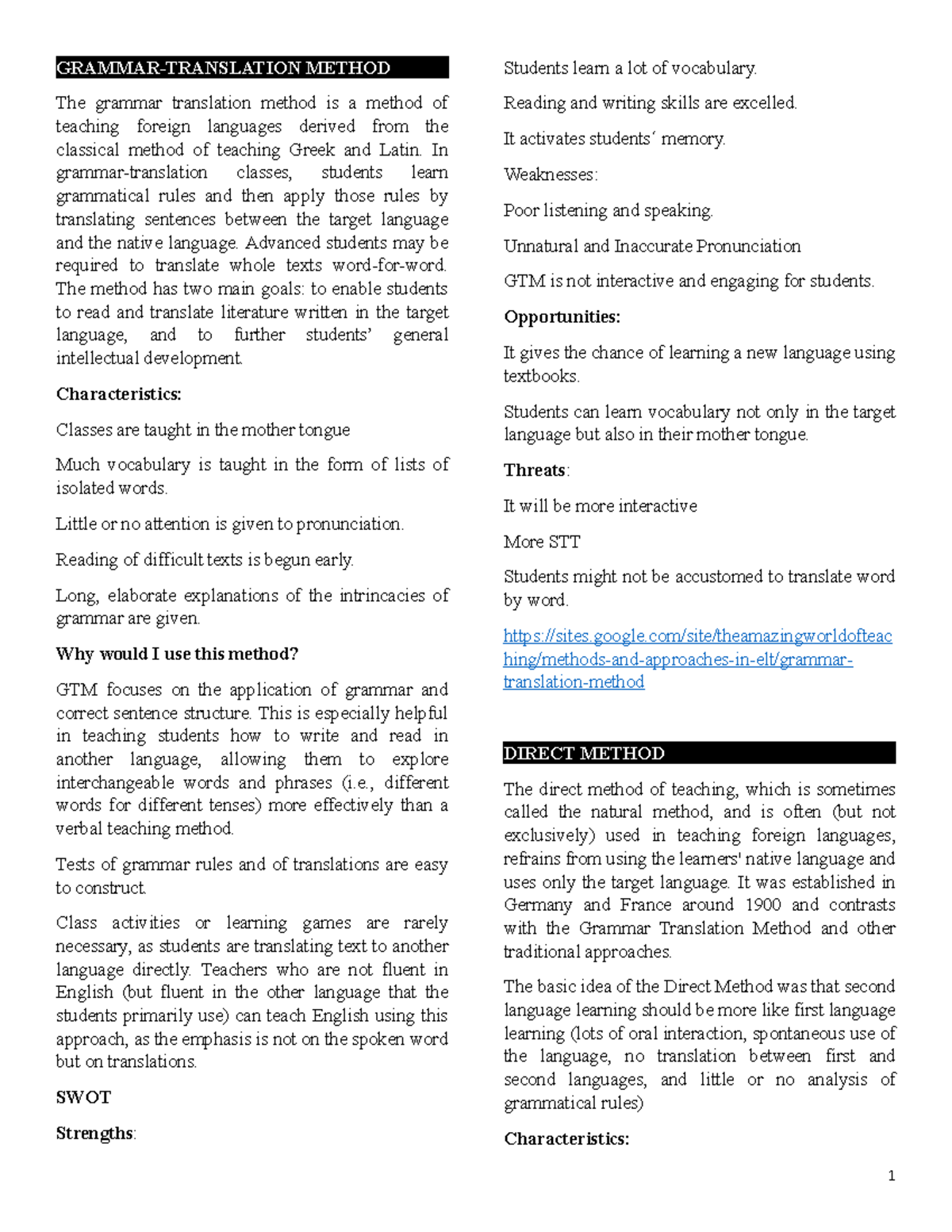 Approach - this is my notes in my major subject. - GRAMMAR-TRANSLATION ...