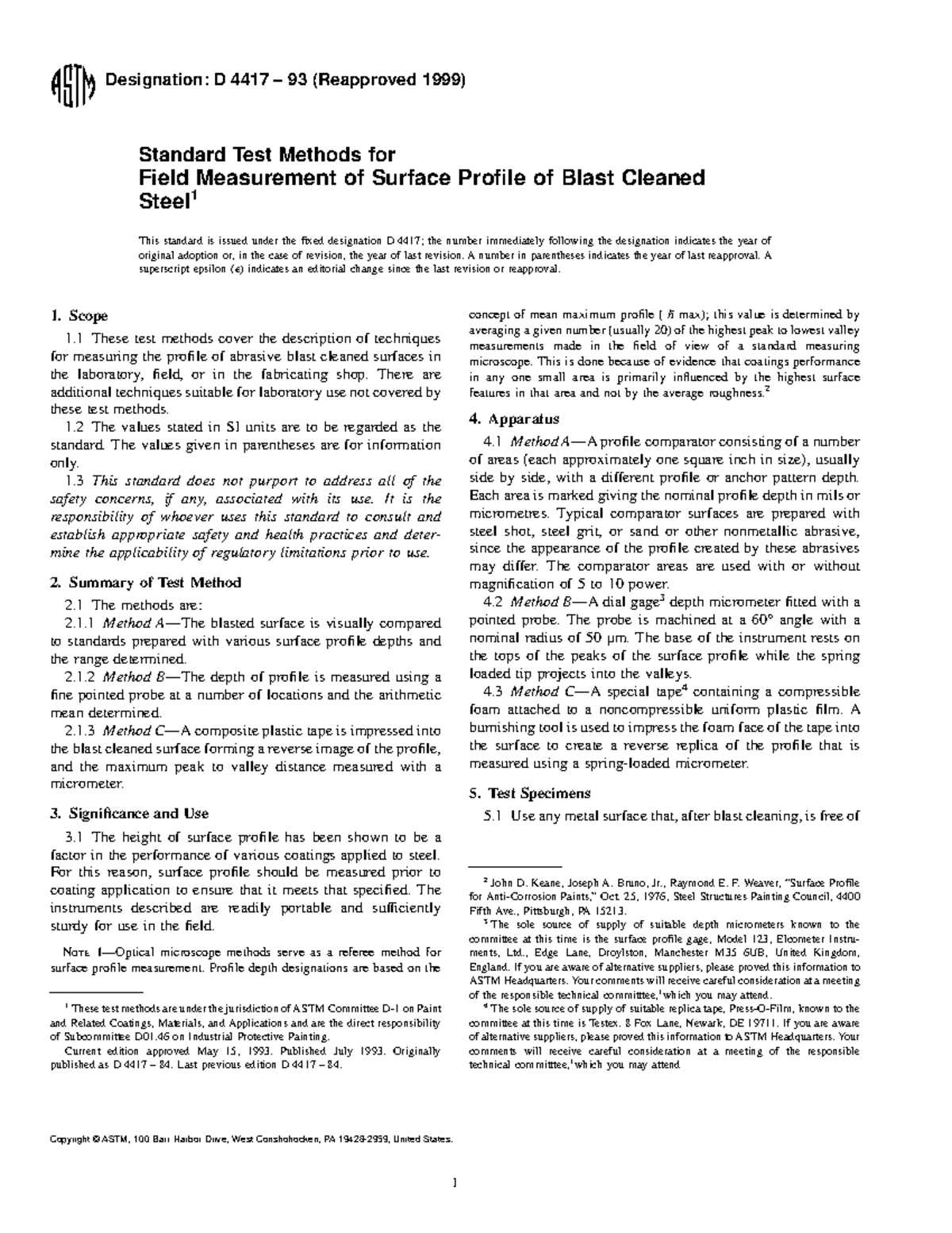 003-TB-83-813 - Standard TEST Methods - ASTM - Designation: D 4417 – 93 ...