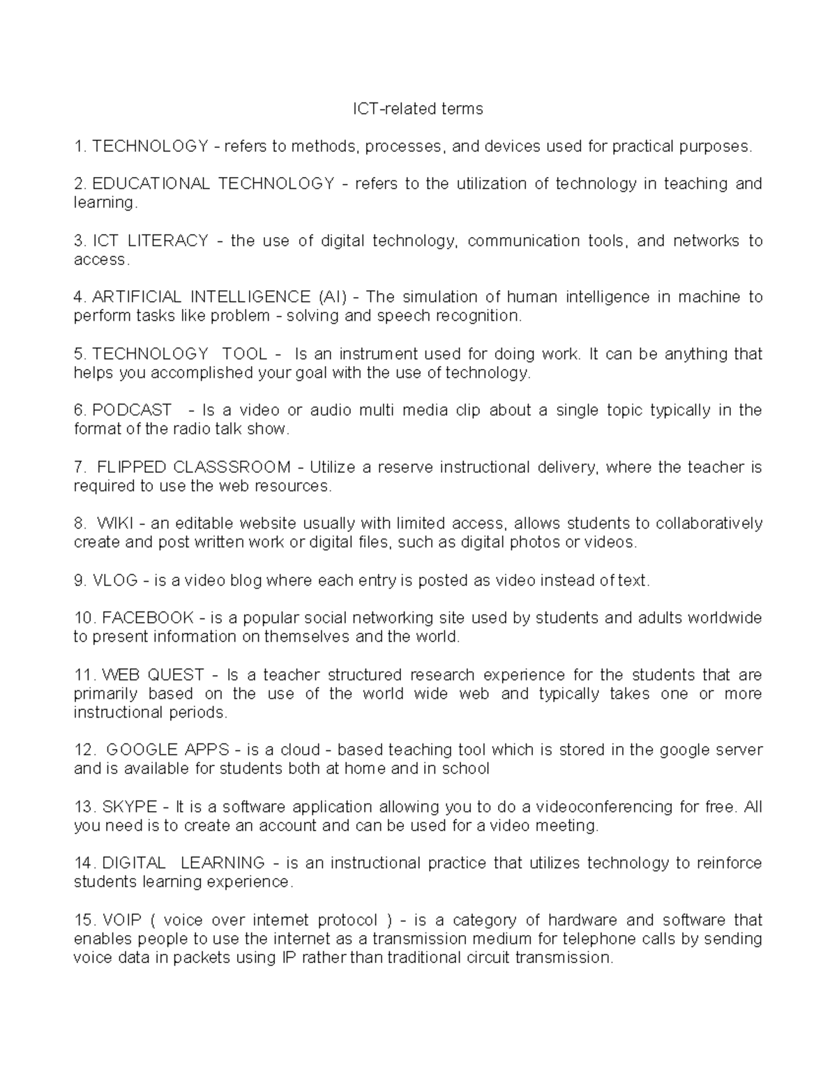 ICT - notes - ICT-related terms TECHNOLOGY - refers to methods ...