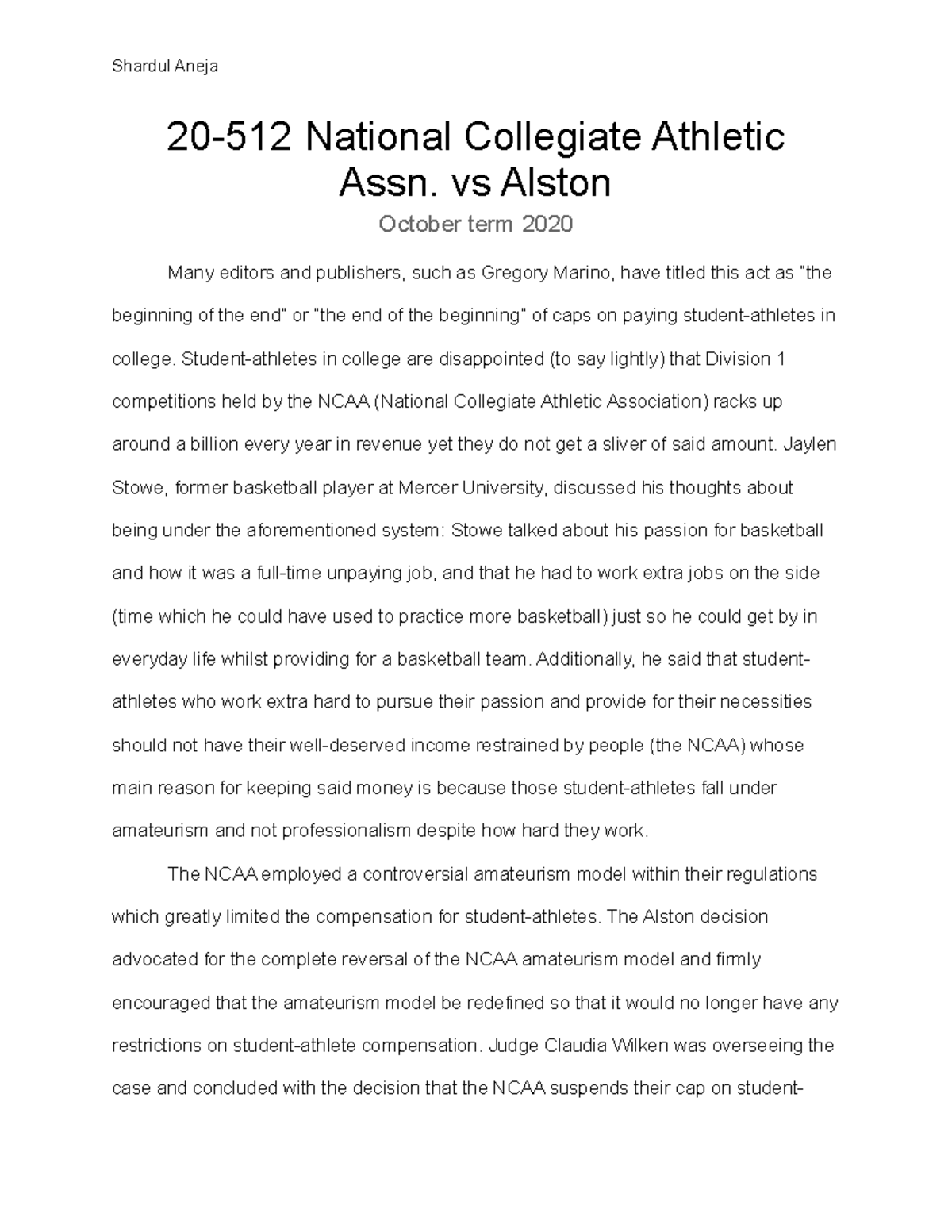 20-512 National Collegiate Athletic Assn. vs Alston - Shardul Aneja 20 ...