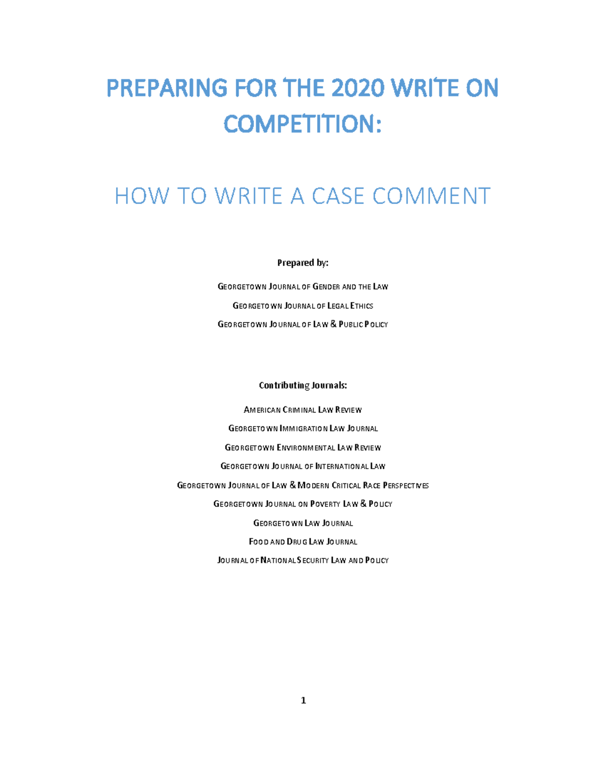 2020 How To Write a Case Comment Packet - PREPARING FOR THE 20 20 WRITE ...