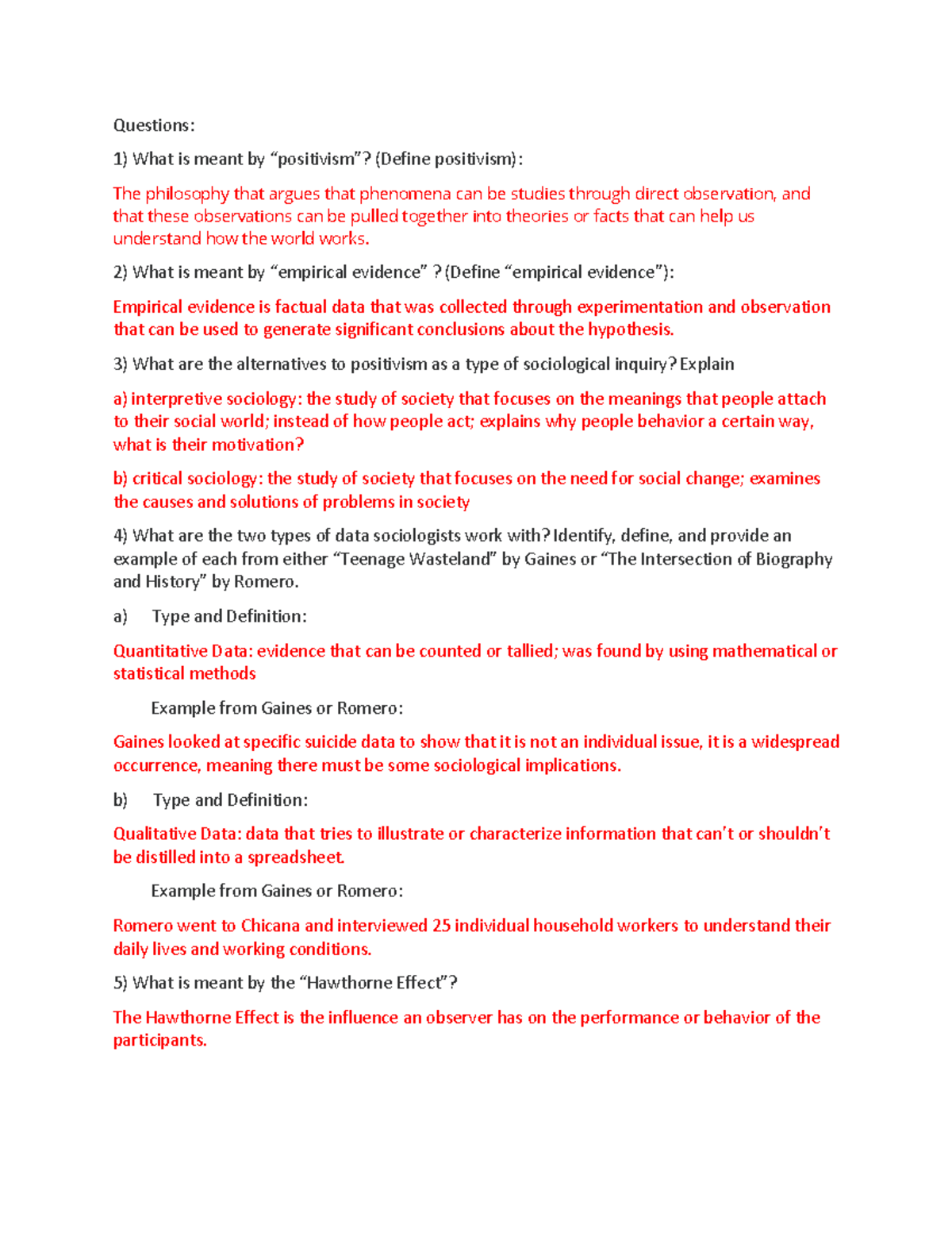 Sociology Crash Course 3 Questions/Answers - Questions: What is meant ...