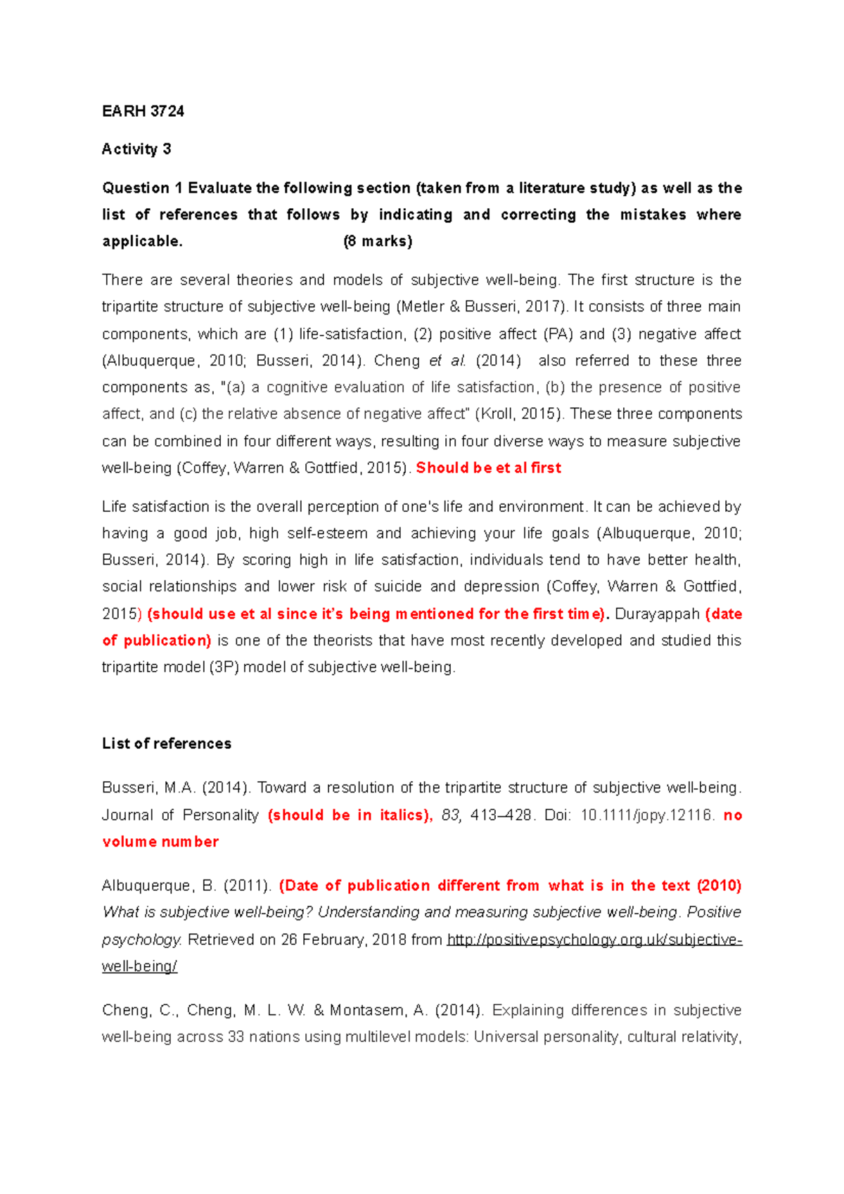 2023 EARH3724 Tutorial 3 (2) MEMO - EARH 3724 Activity 3 Question 1 Evaluate the following ...