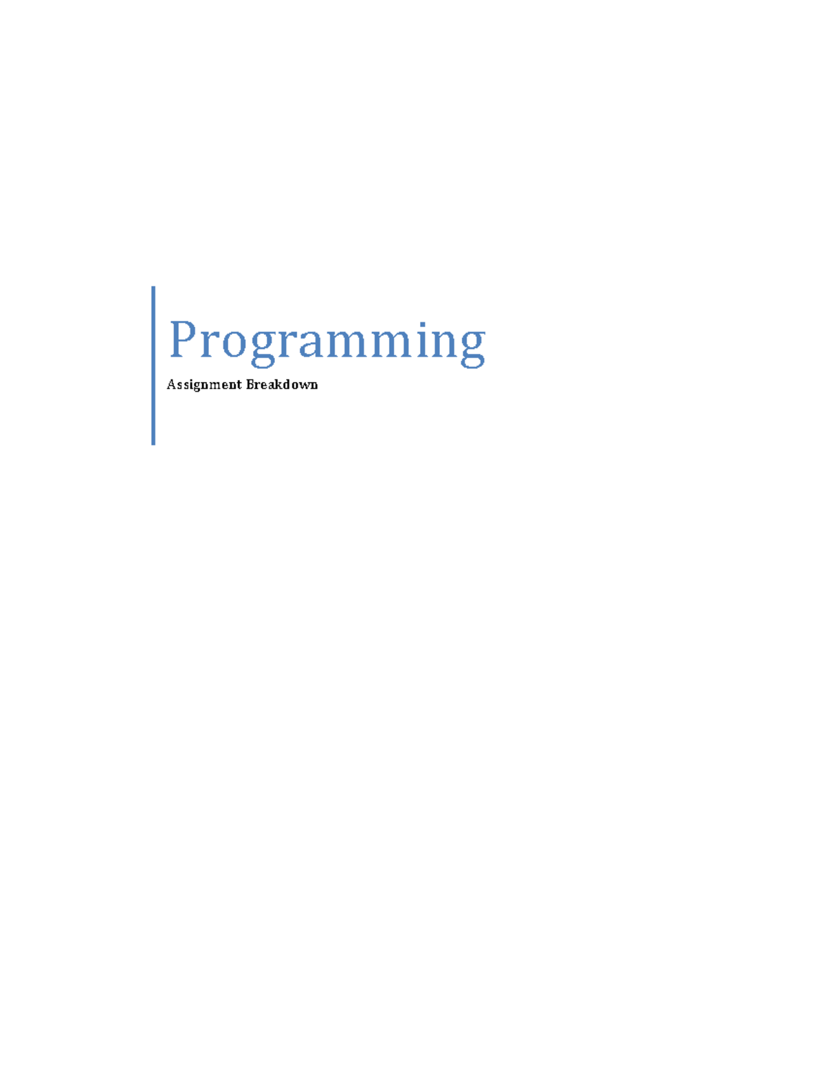 Programming assignment break new - Programming Assignment Breakdown ...