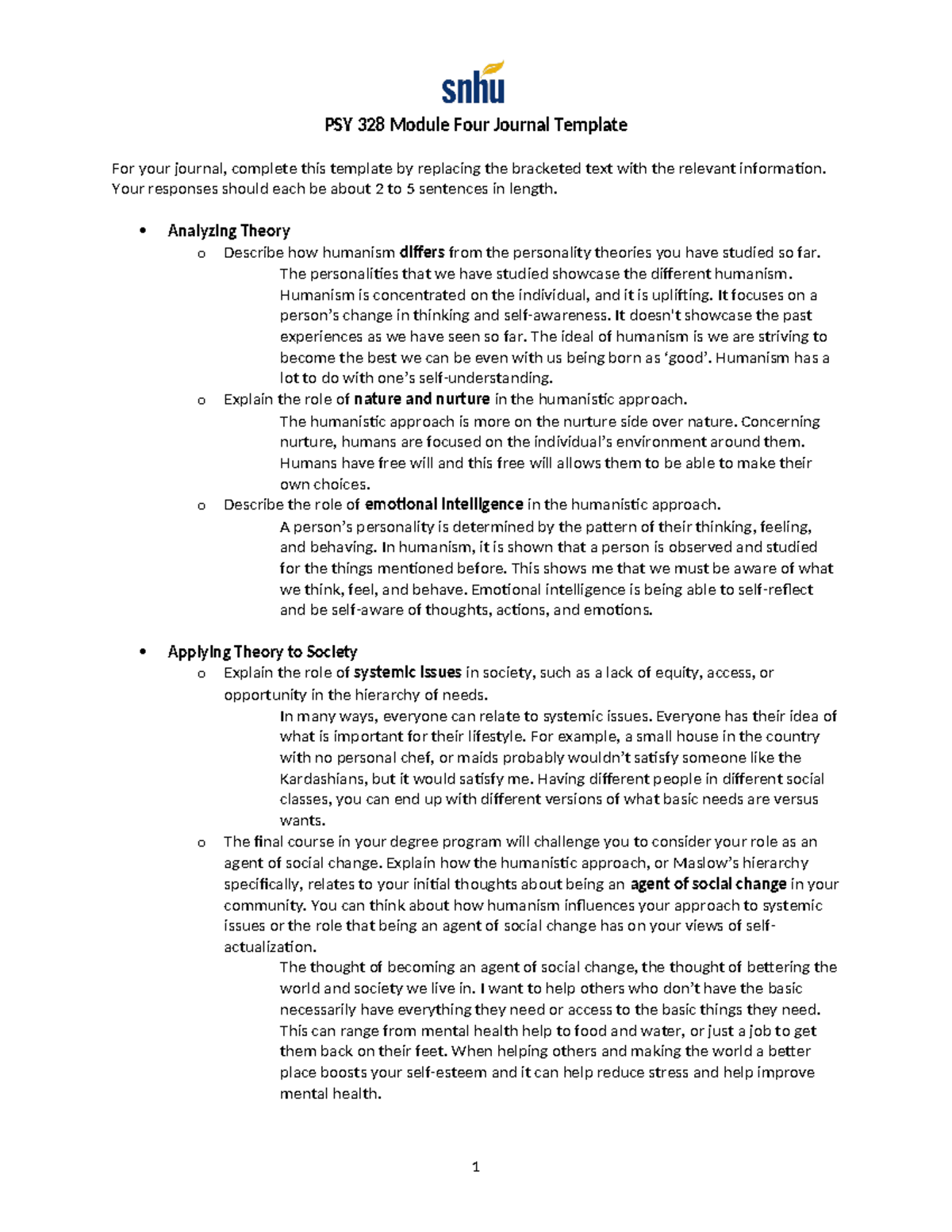 PSY 328 Module Four Journal - Your responses should each be about 2 to ...